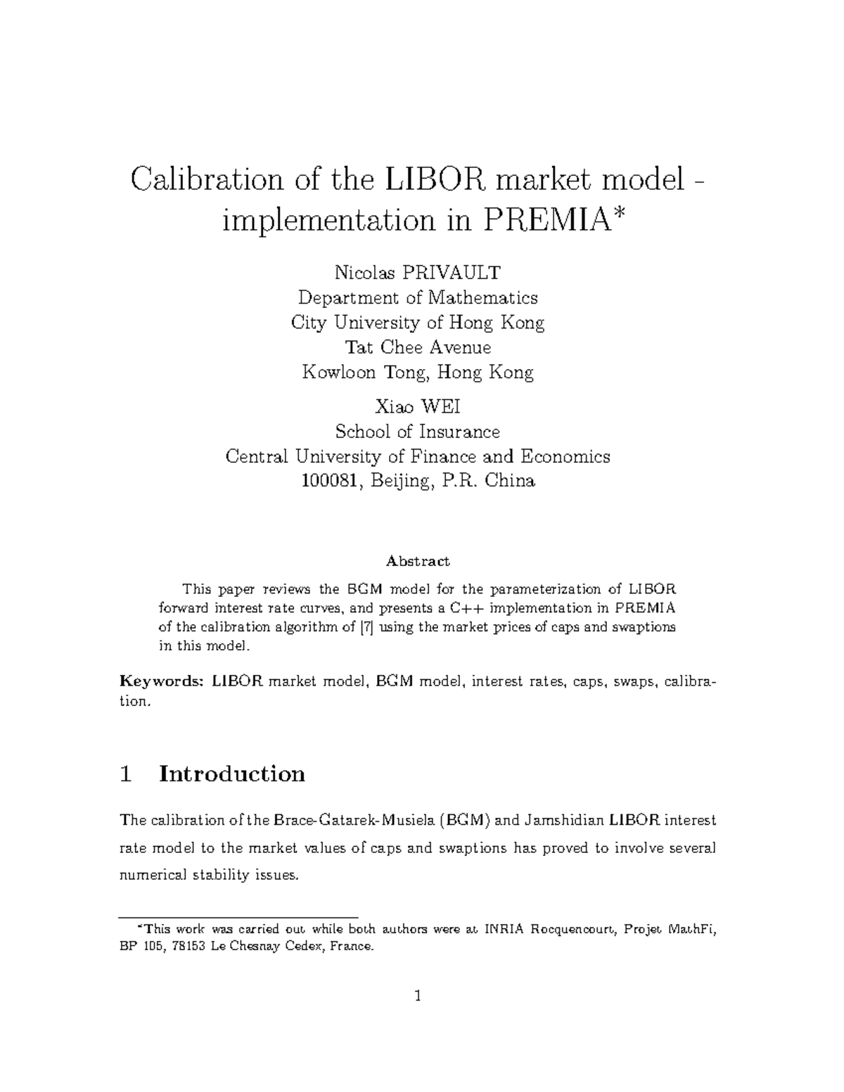 Libor - financial model paper - Calibration of the LIBOR market model ...