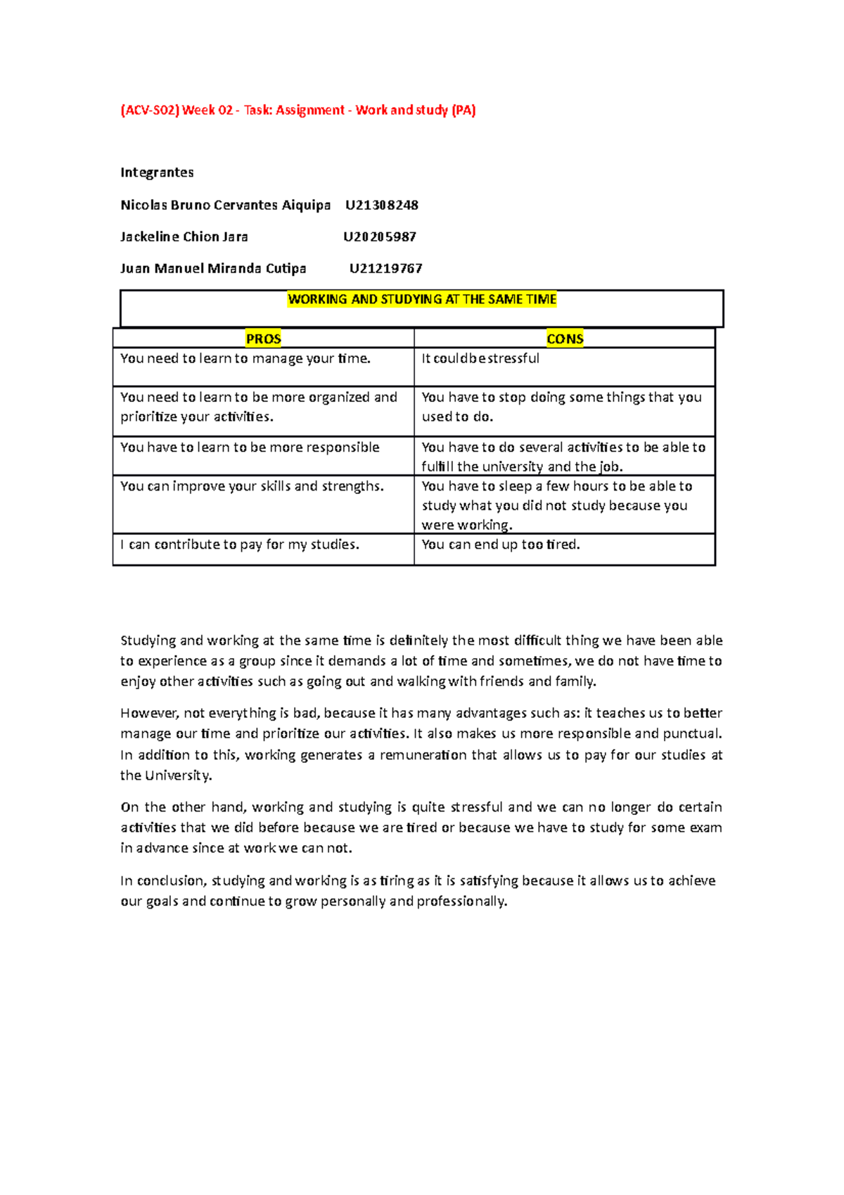 Task Assignment Work and study - (ACV-S02) Week 02 - Task: Assignment ...
