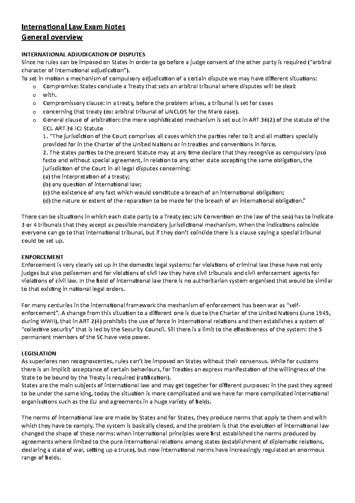 International Law Exam Notes - International Law Exam Notes General ...
