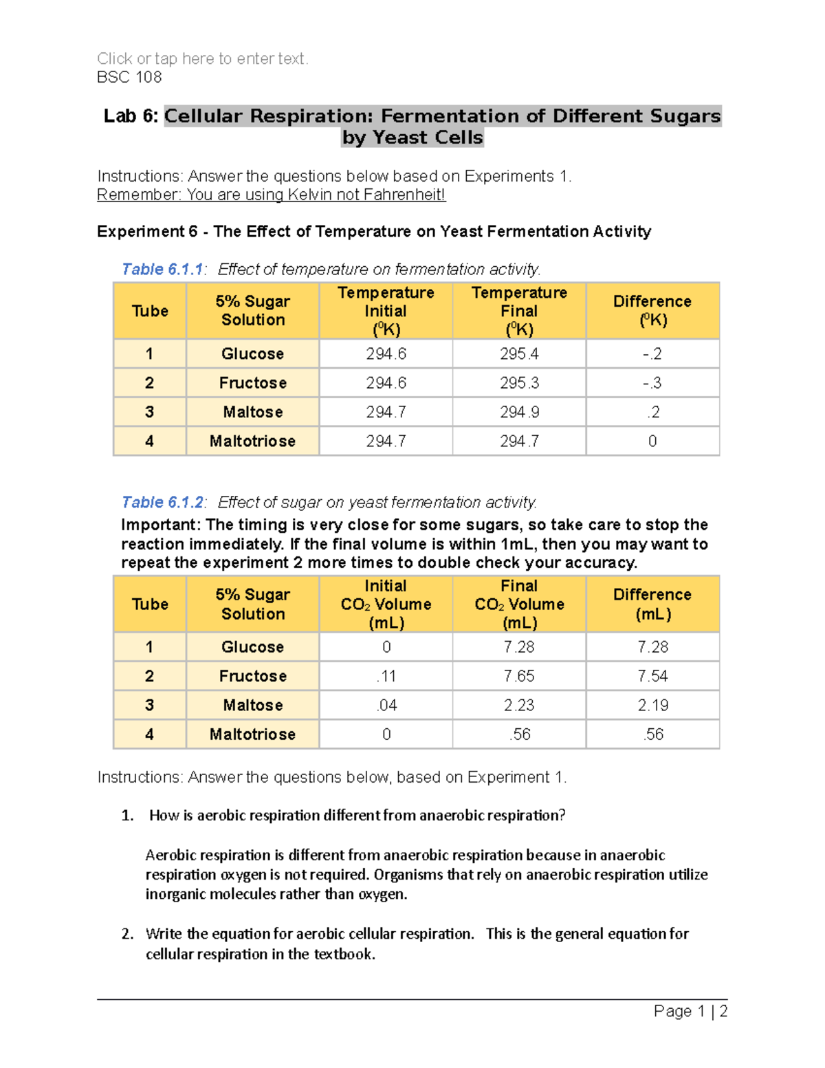 Lab 6 respiration Worksheet 23 - Click or tap here to enter text. BSC ...