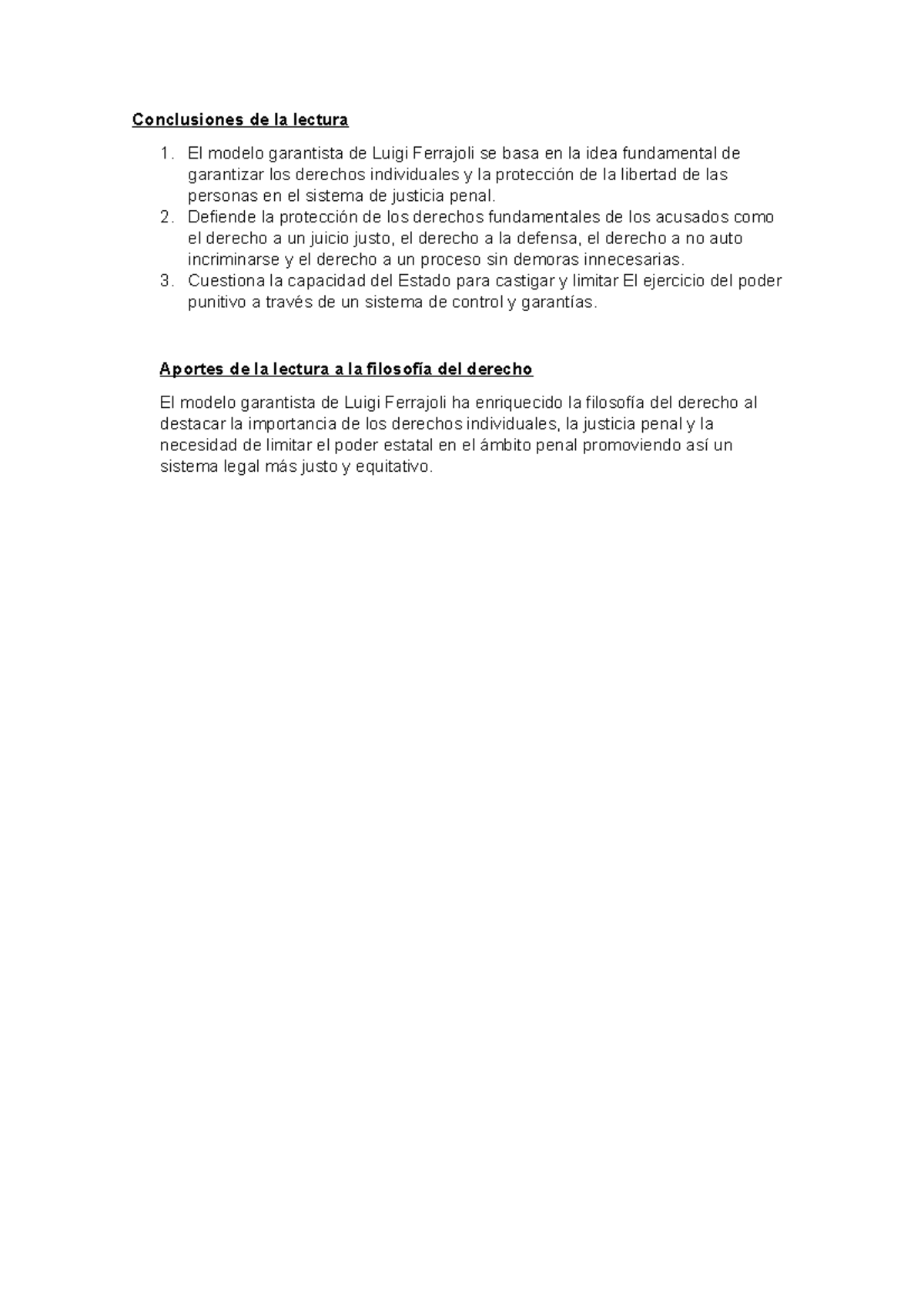 Luigi Ferrajoli lectur - Conclusiones de la lectura 1. El modelo garantista de Luigi Ferrajoli ...