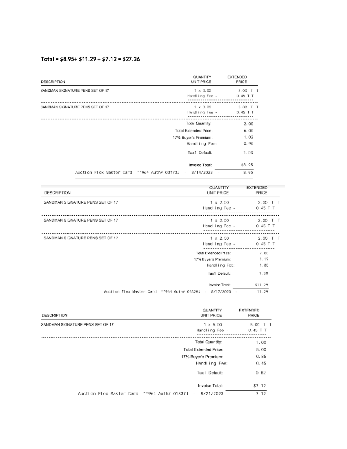 Cost of Pens - Cost of pens - Total QUANTITY EXTENDED DESCRIPTION UNIT ...