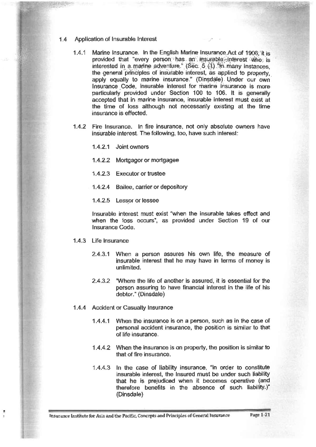 1.2 Concepts and Principles of General Insurance - insurance law - Studocu