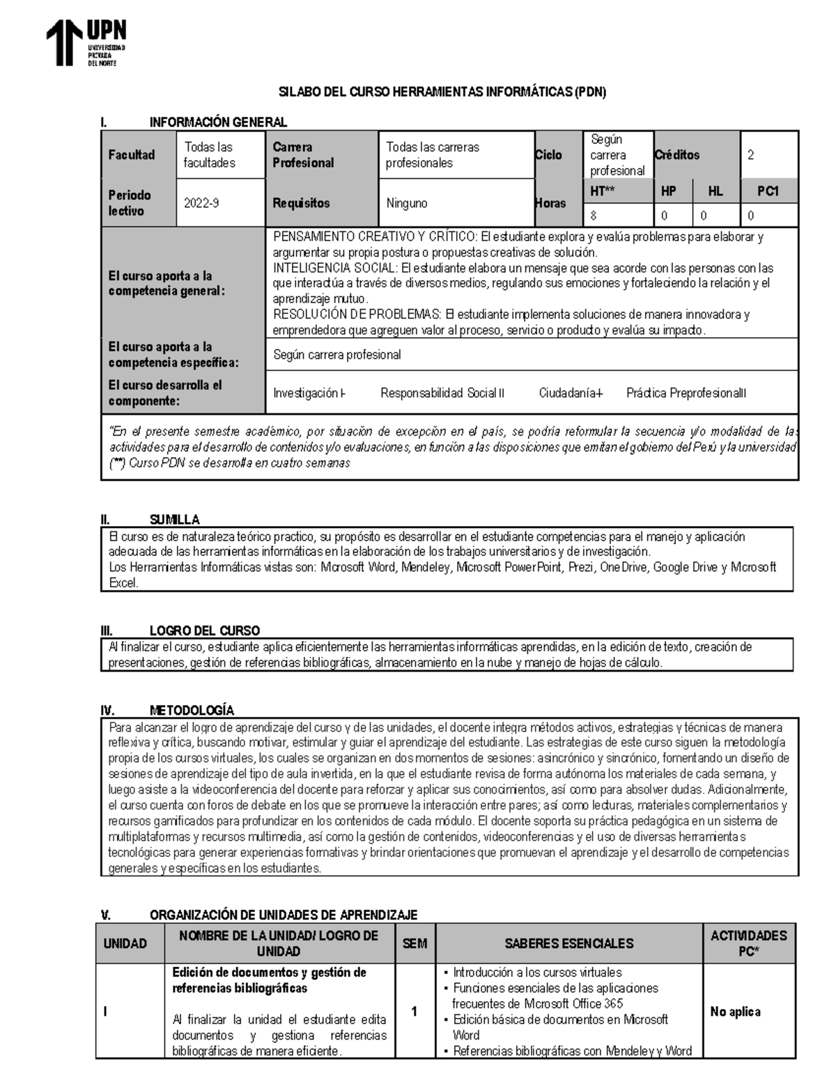 INFO.1120 - comu - SILABO DEL CURSO HERRAMIENTAS INFORMÁTICAS (PDN) I ...
