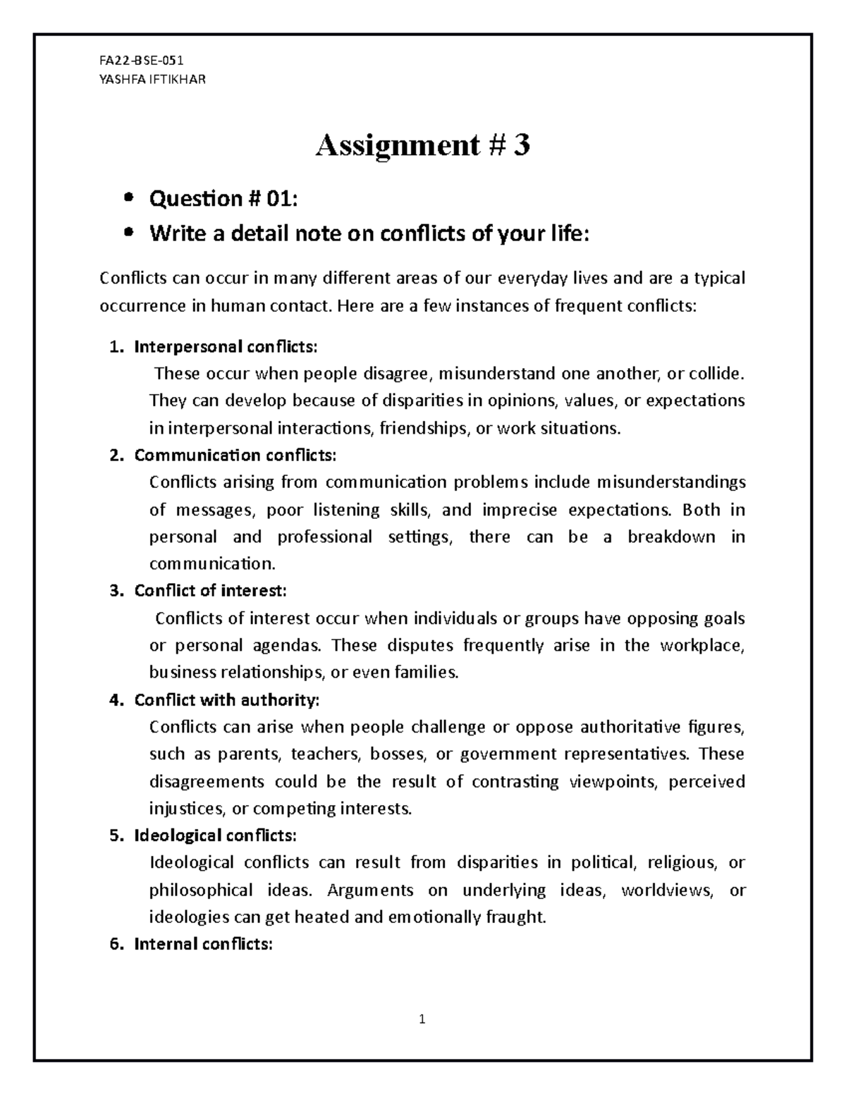 CS Assignment 3 - FA22-BSE- YASHFA IFTIKHAR Assignment # 3 Question # 01: Write a detail note on ...