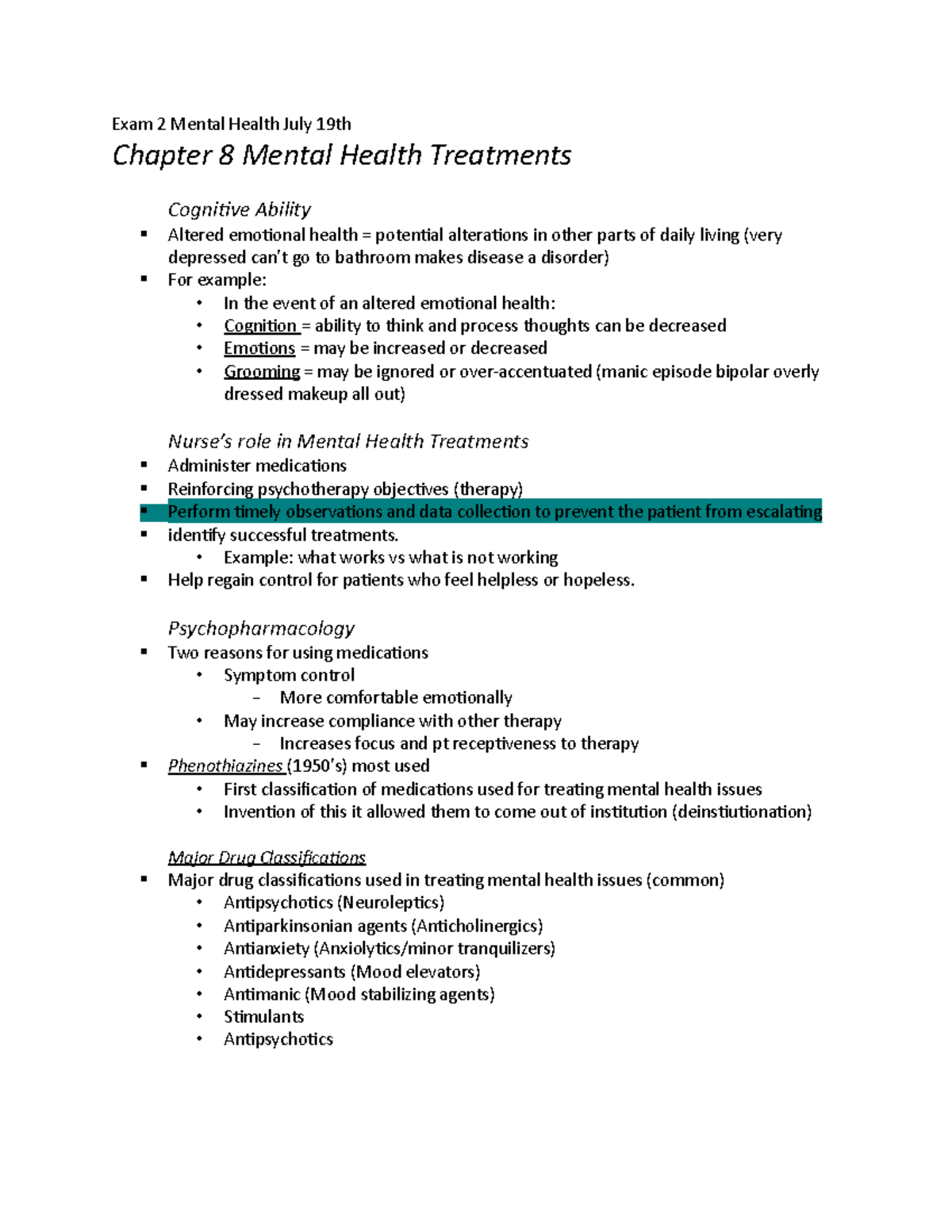 Exam 2 Mental Health - Exam 2 Mental Health July 19th Chapter 8 Mental ...