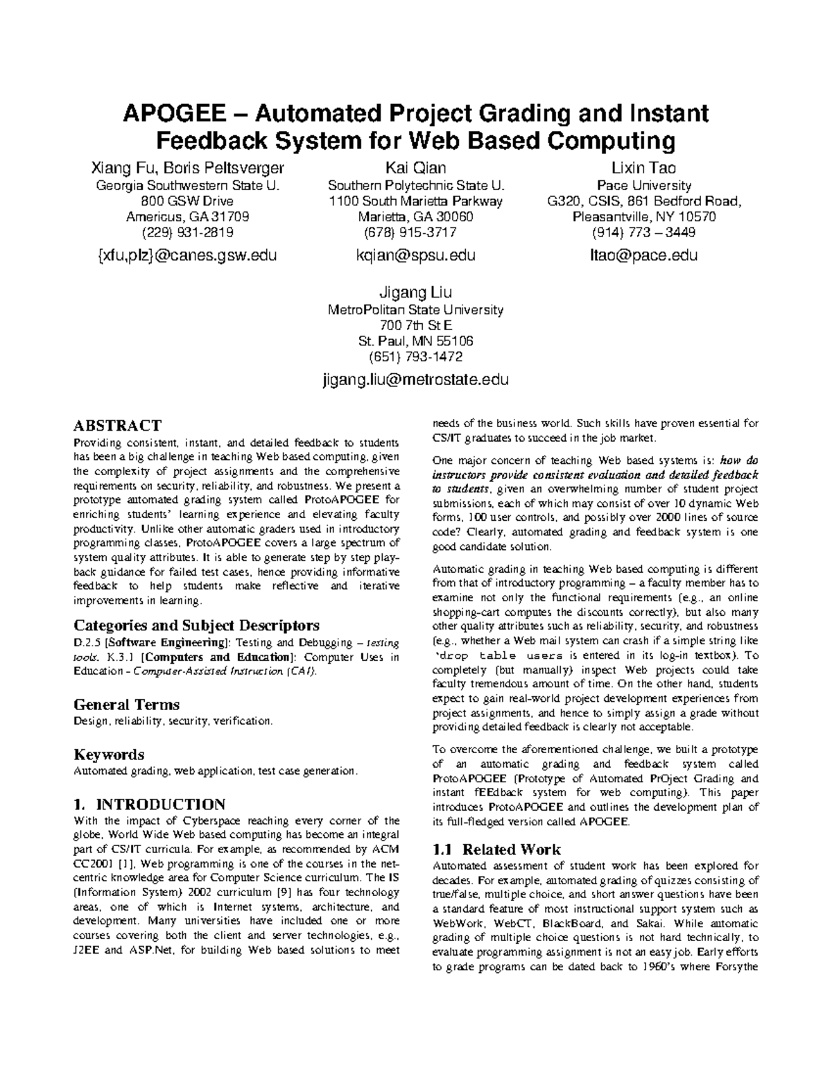 Apogee – Automated Project Grading - APOGEE – Automated Project Grading and Instant Feedback ...