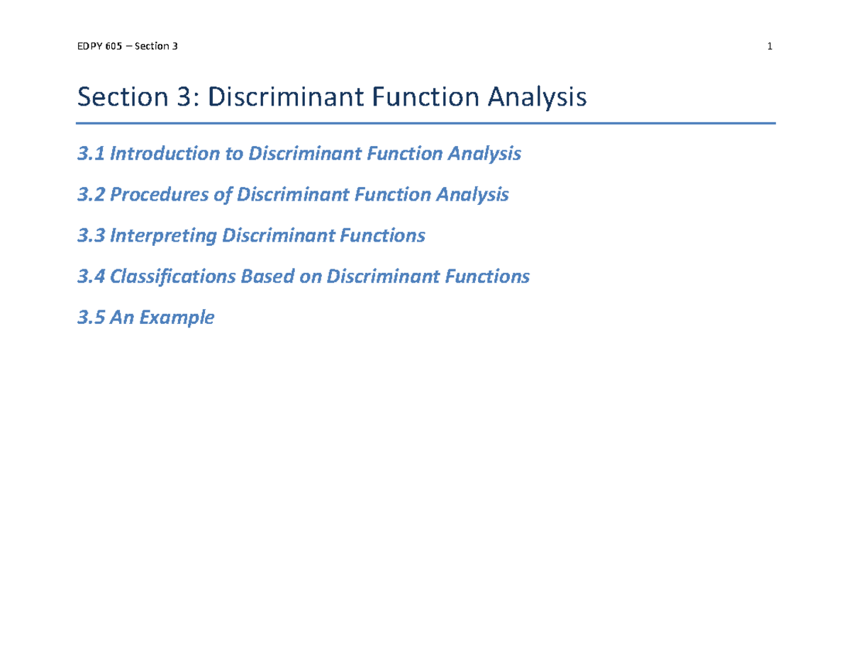Section 3 Discriminant Function Analysis - “eĐtioŶ 3: DisĐƌiŵiŶaŶt ...