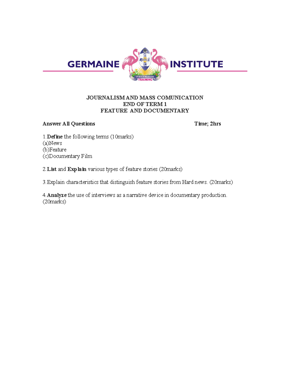 Feature AND Documentary - journalism - JOURNALISM AND MASS COMUNICATION ...