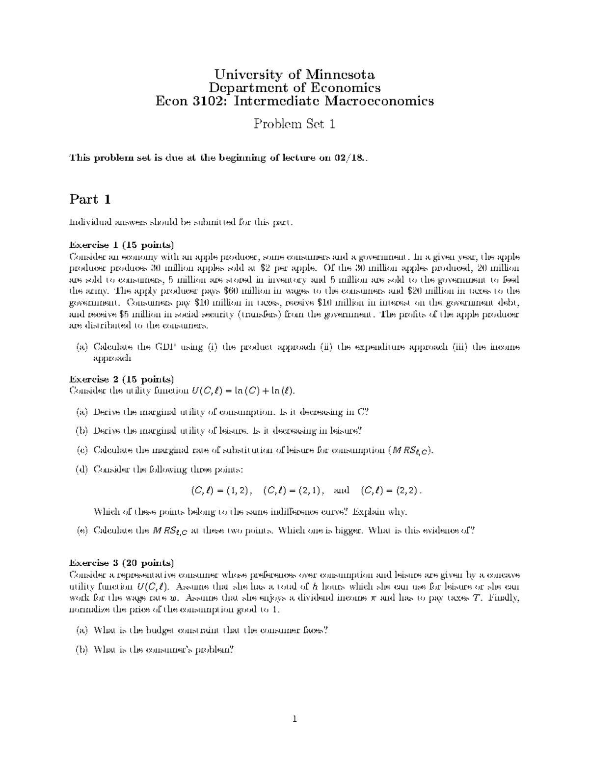 Problem set 1 of intermdeiate macro economics - ♥ rs t②♦ ♥♥ s♦t ♣ rt♠ ♥ ...
