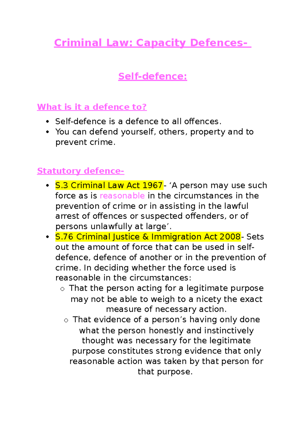 Criminal Law Capacity Defences - Criminal Law: Capacity Defences- Self ...