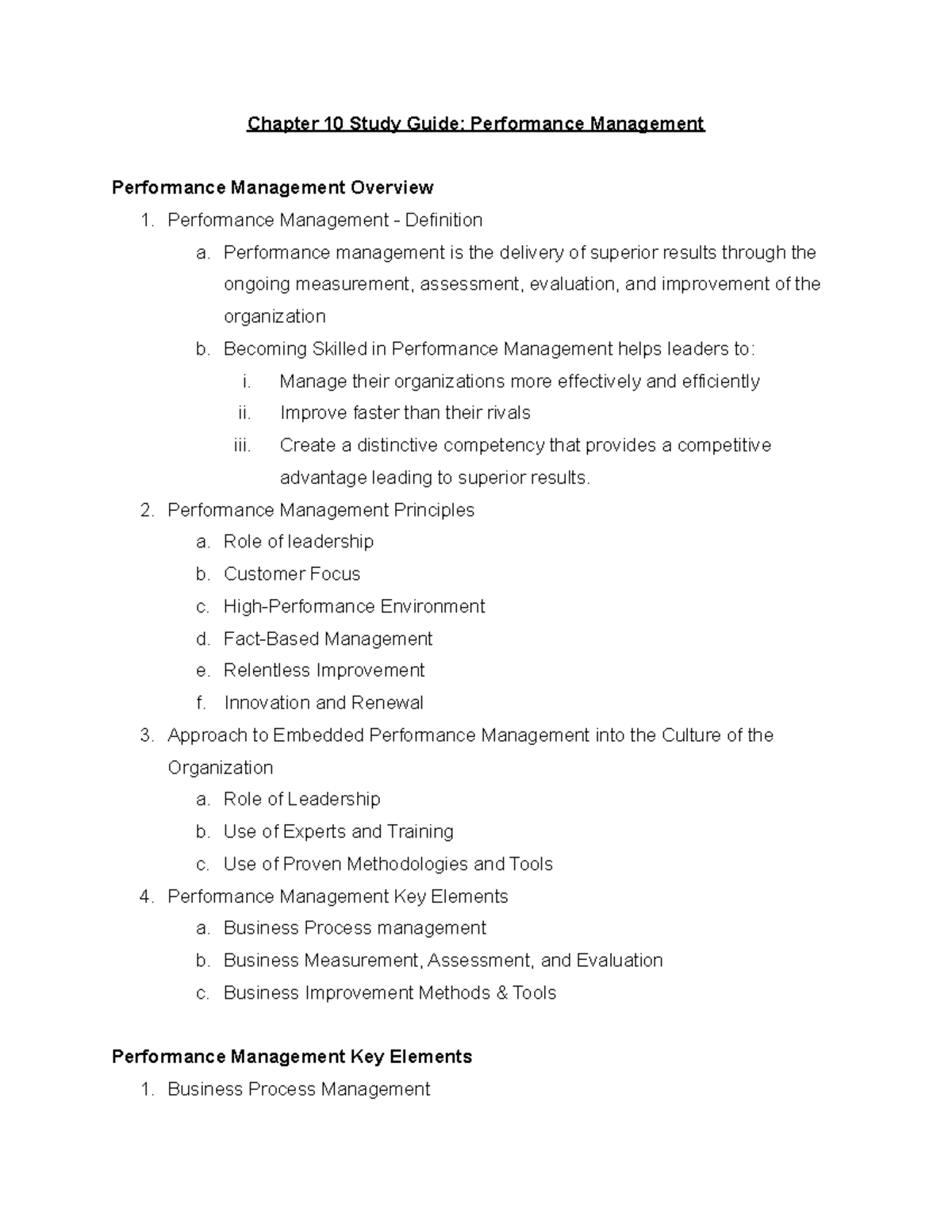 Chapter 10 Study Guide - Performance Management - Chapter 10 Study Guide: Performance Management ...