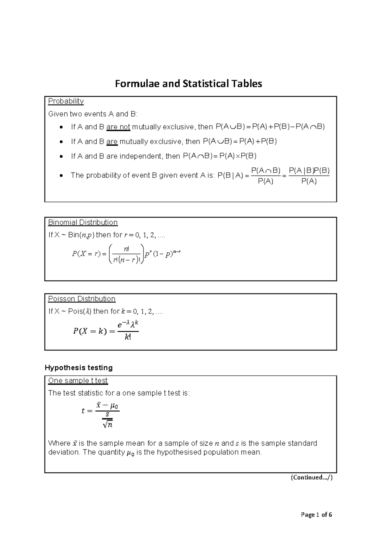 Formulae and Statistical Tables - Formulae and Statistical Tables ...