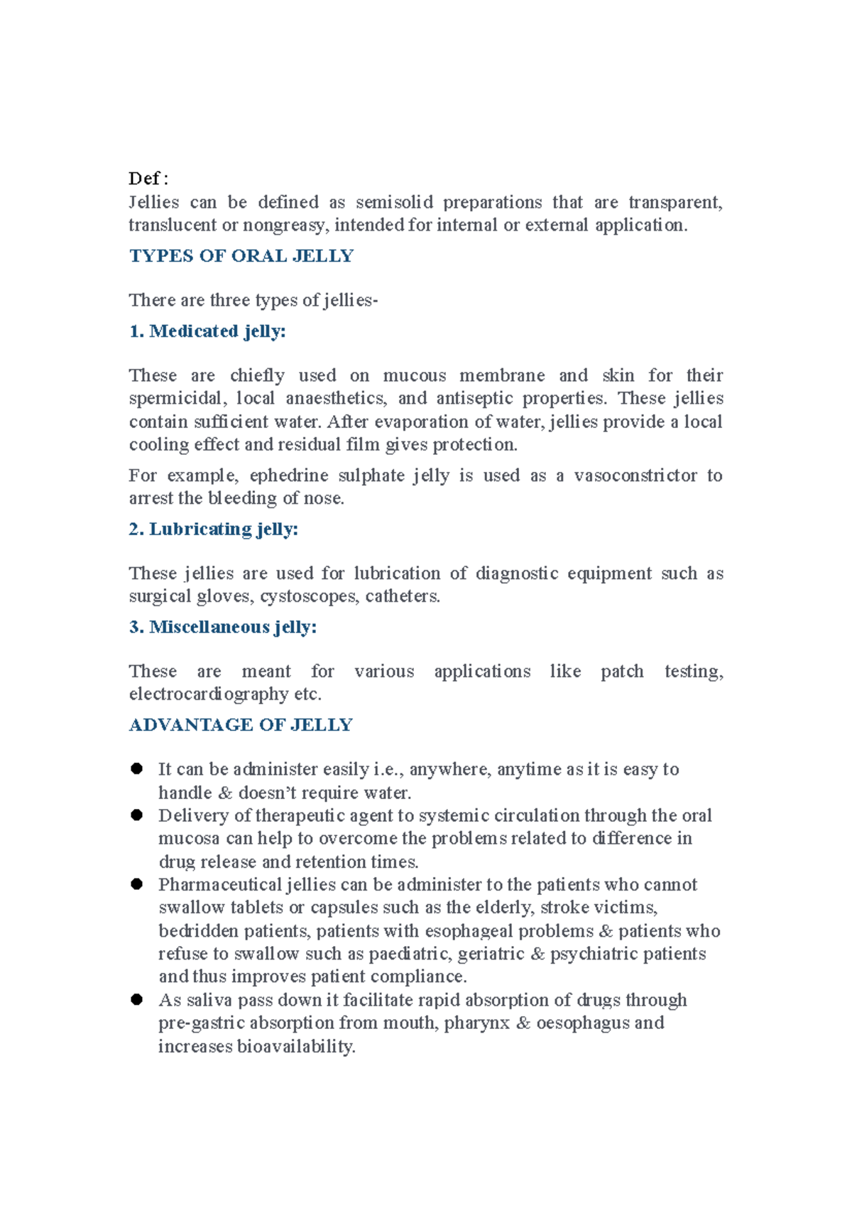 Jellies introduction - Def : Jellies can be defined as semisolid ...
