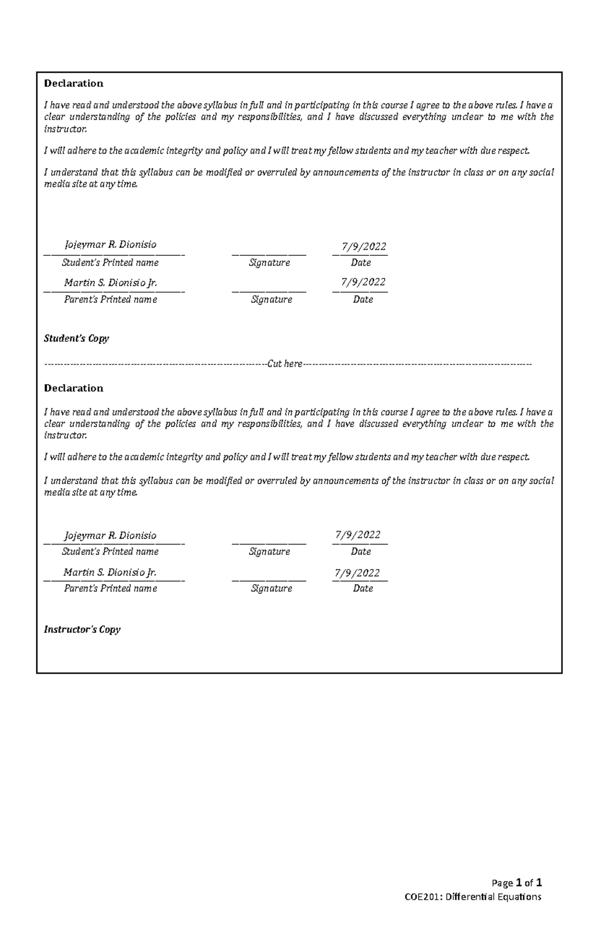 COE201 - Declaration - Page 1 of 1 COE201: Differential Equations ...