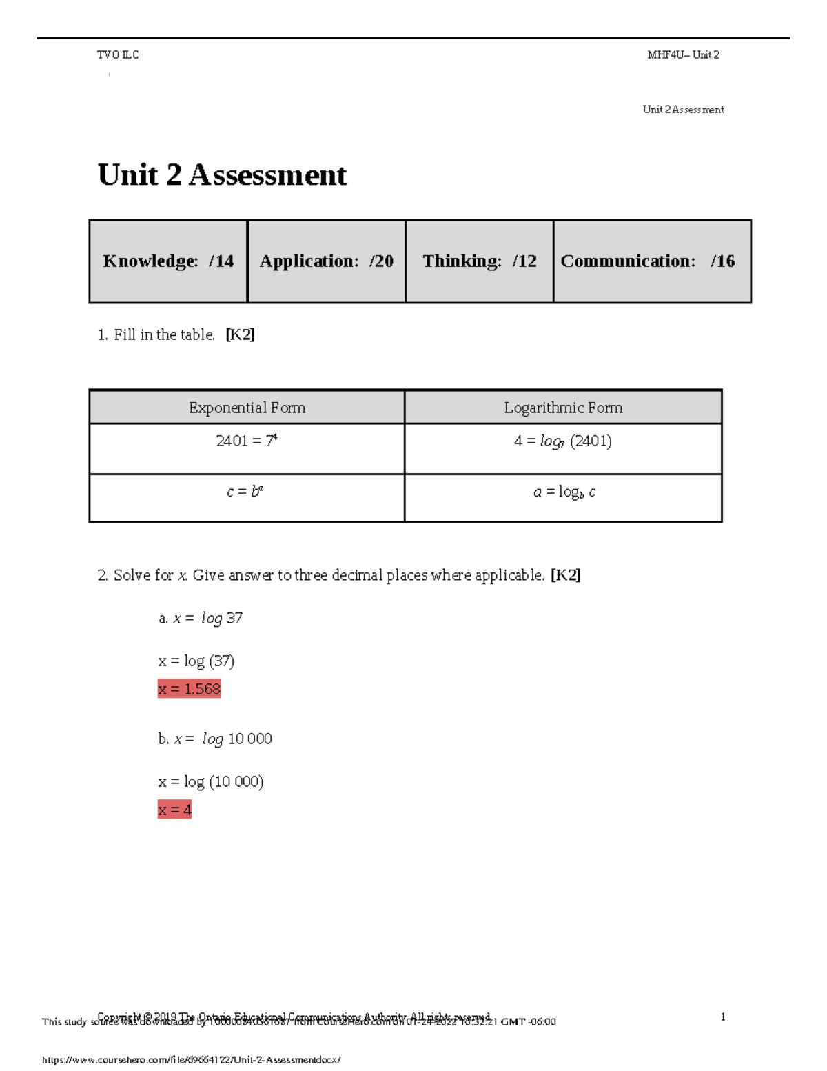 Unit 2 Assessment - this is my work from 2022 on the course material we ...