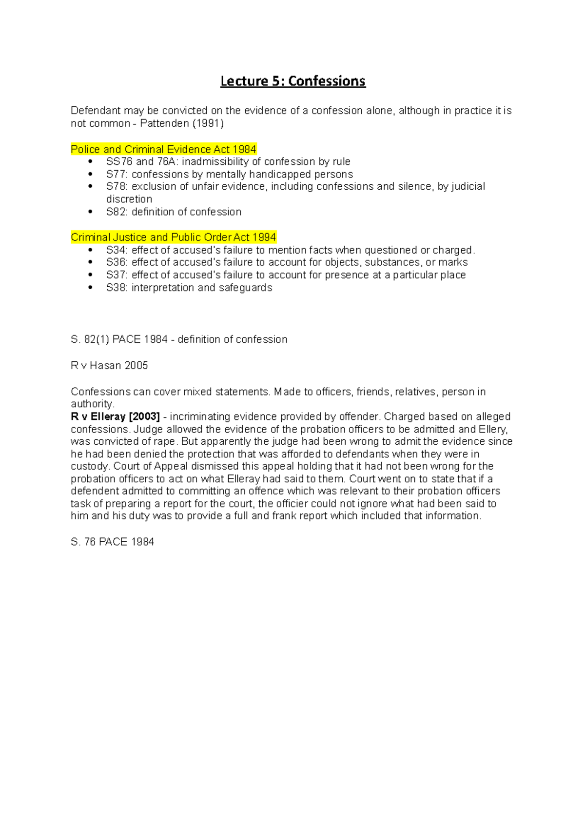 Lecture 5- Confessions - Lecture 5: Confessions Defendant may be ...
