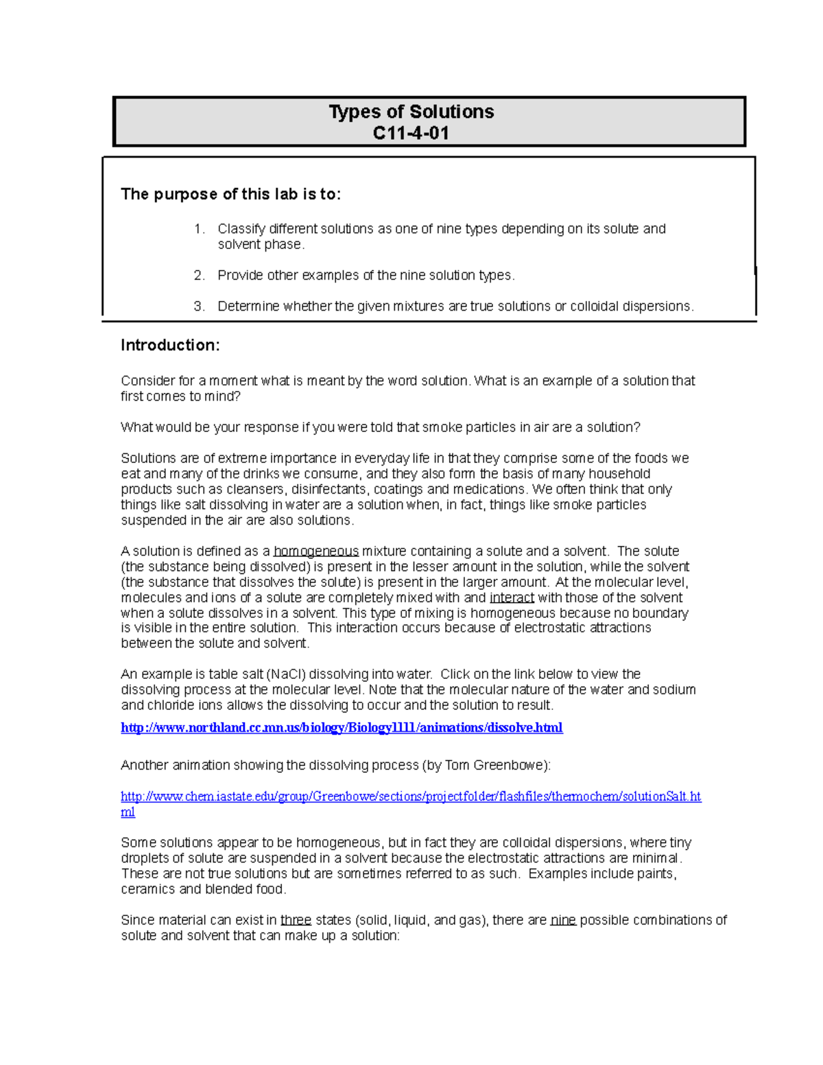 Types of Solutions - C11-4-01 - Types of Solutions C11-4- The purpose ...