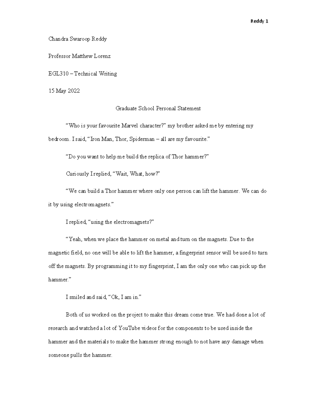 Revised Personal Statement - Chandra Swaroop Reddy Professor Matthew ...