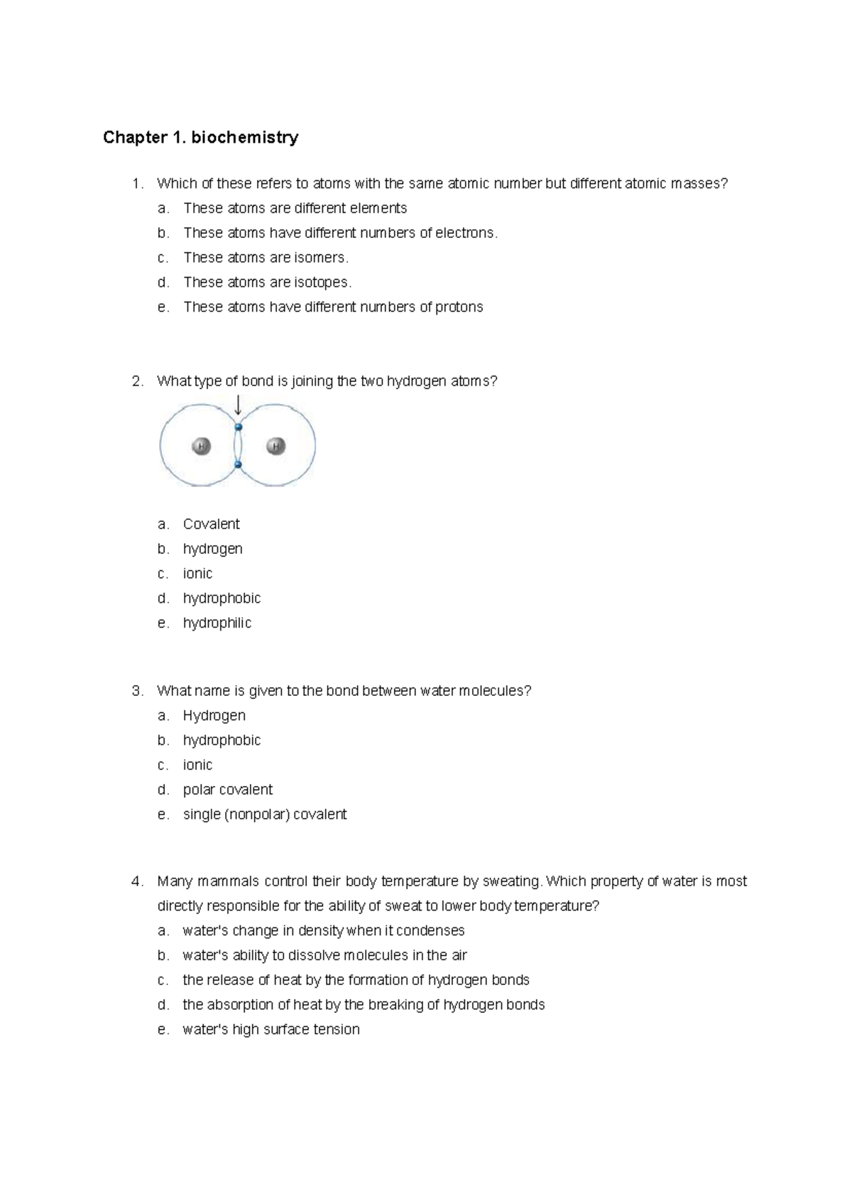 Biology Workbook - practice each chapter - Chapter 1. biochemistry 1 ...