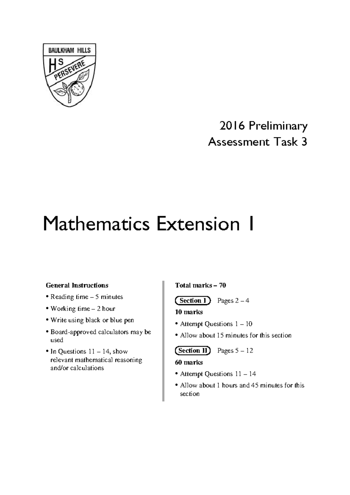 2016 P 3U - Baulkham Hills - Prelim Yearly Exam Paper - 2016 Preliminary Assessment Task 3 - Studocu