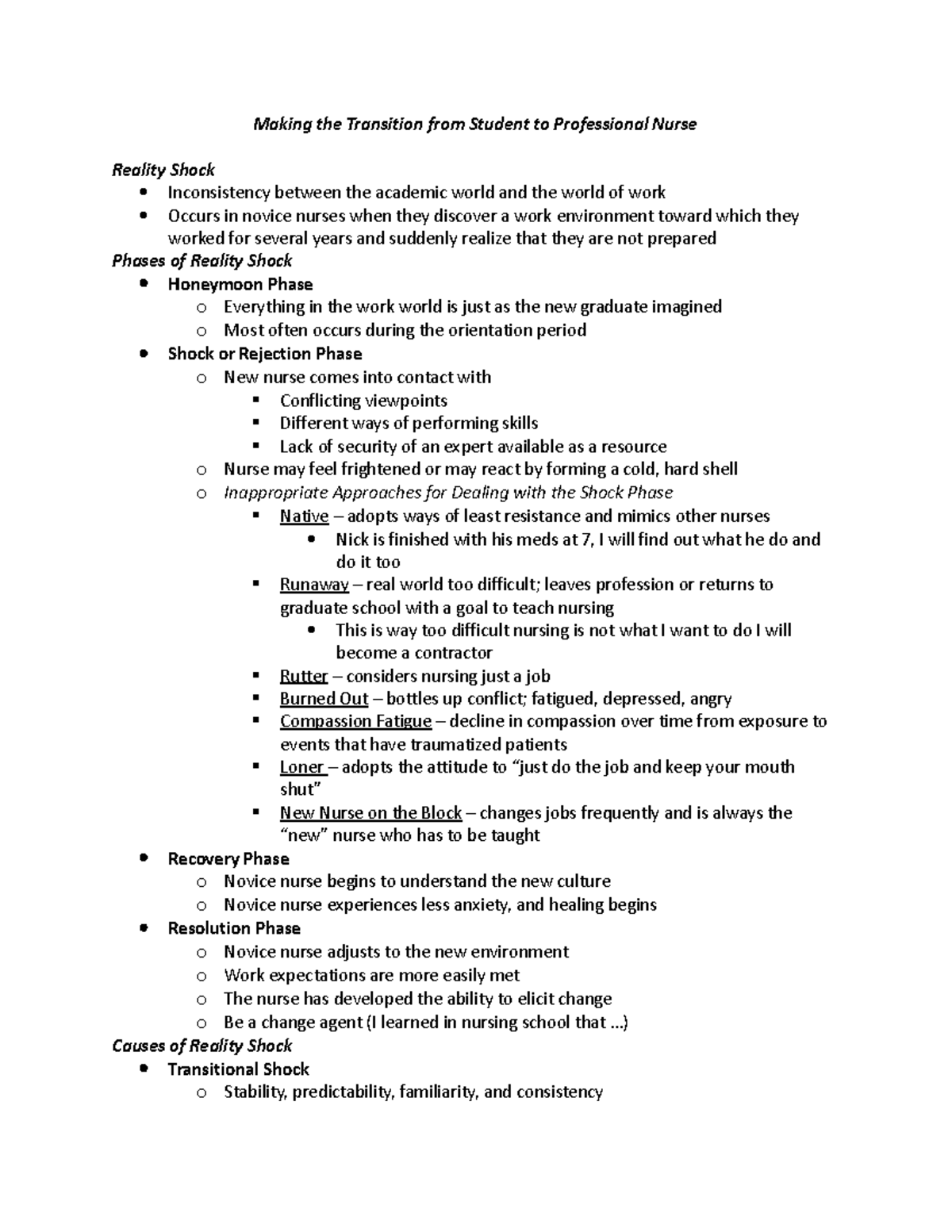 Role Transition Notes - N/A - Making the Transition from Student to ...