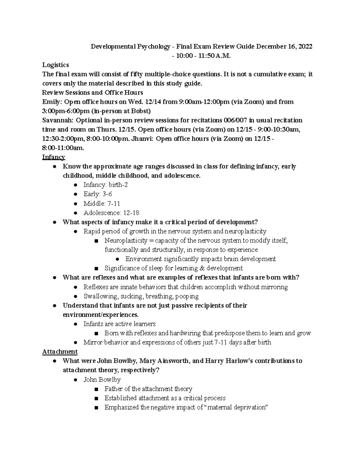 DEV Psych Final Studyguide - Developmental Psychology - Final Exam ...