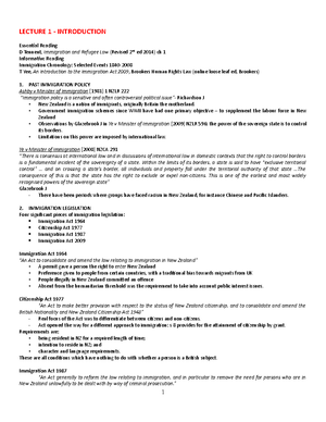 Immigration and Refugee Law: Lecture Four Notes (ALL) - Immigration and ...
