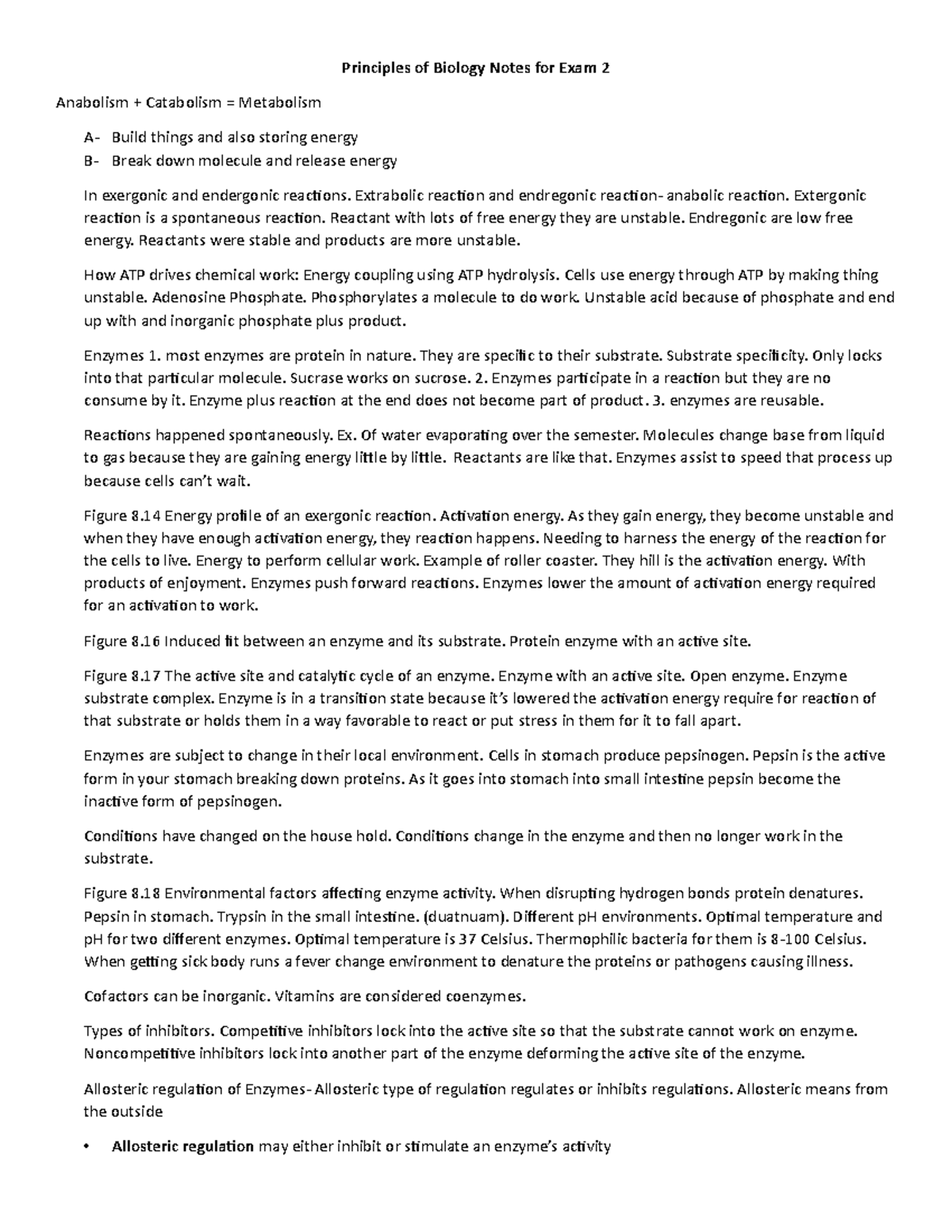Notes for Bio - Principles of Biology Notes for Exam 2 Anabolism ...