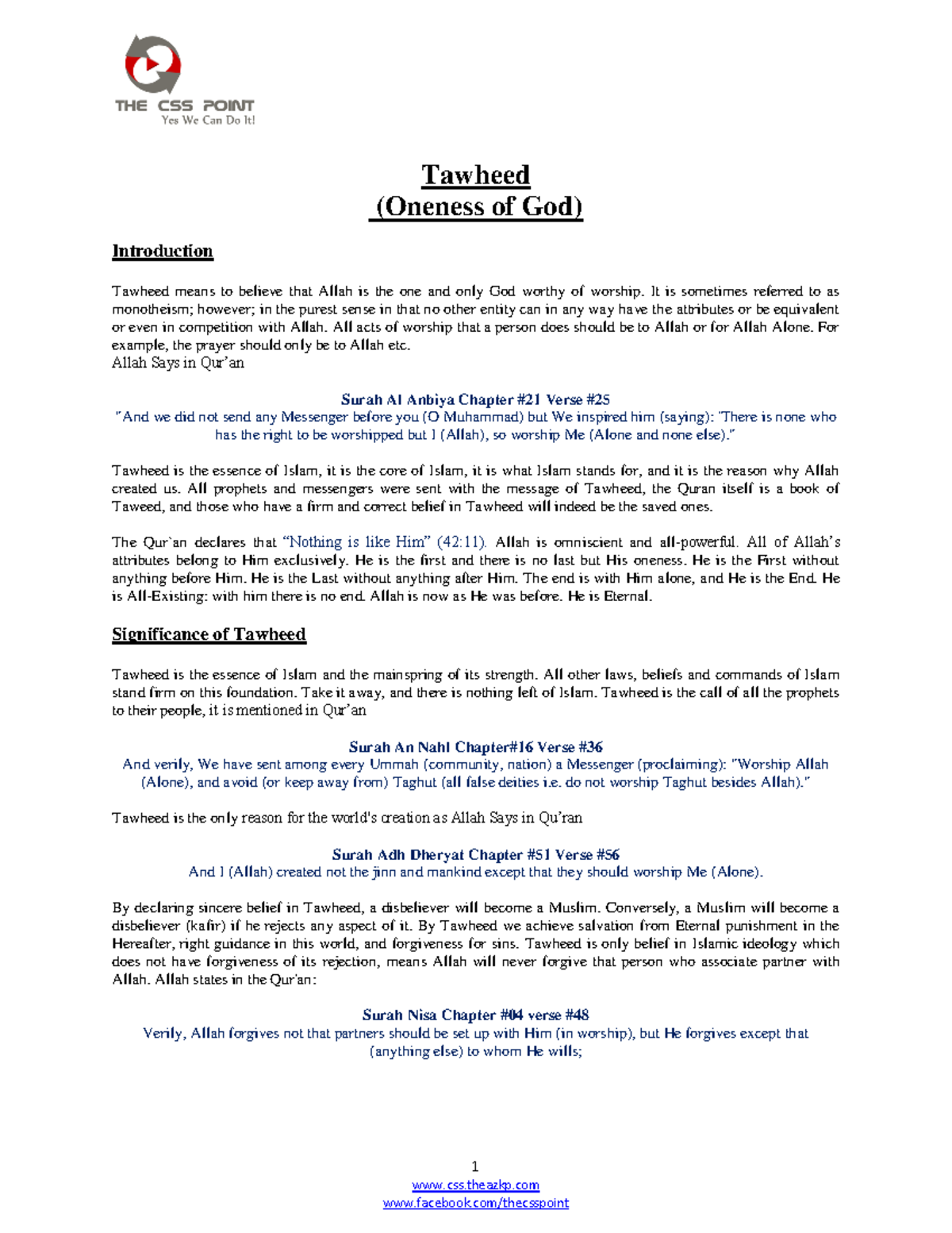 Tawheed - Islamiyat - 1 css.theazkp Tawheed (Oneness of God ...