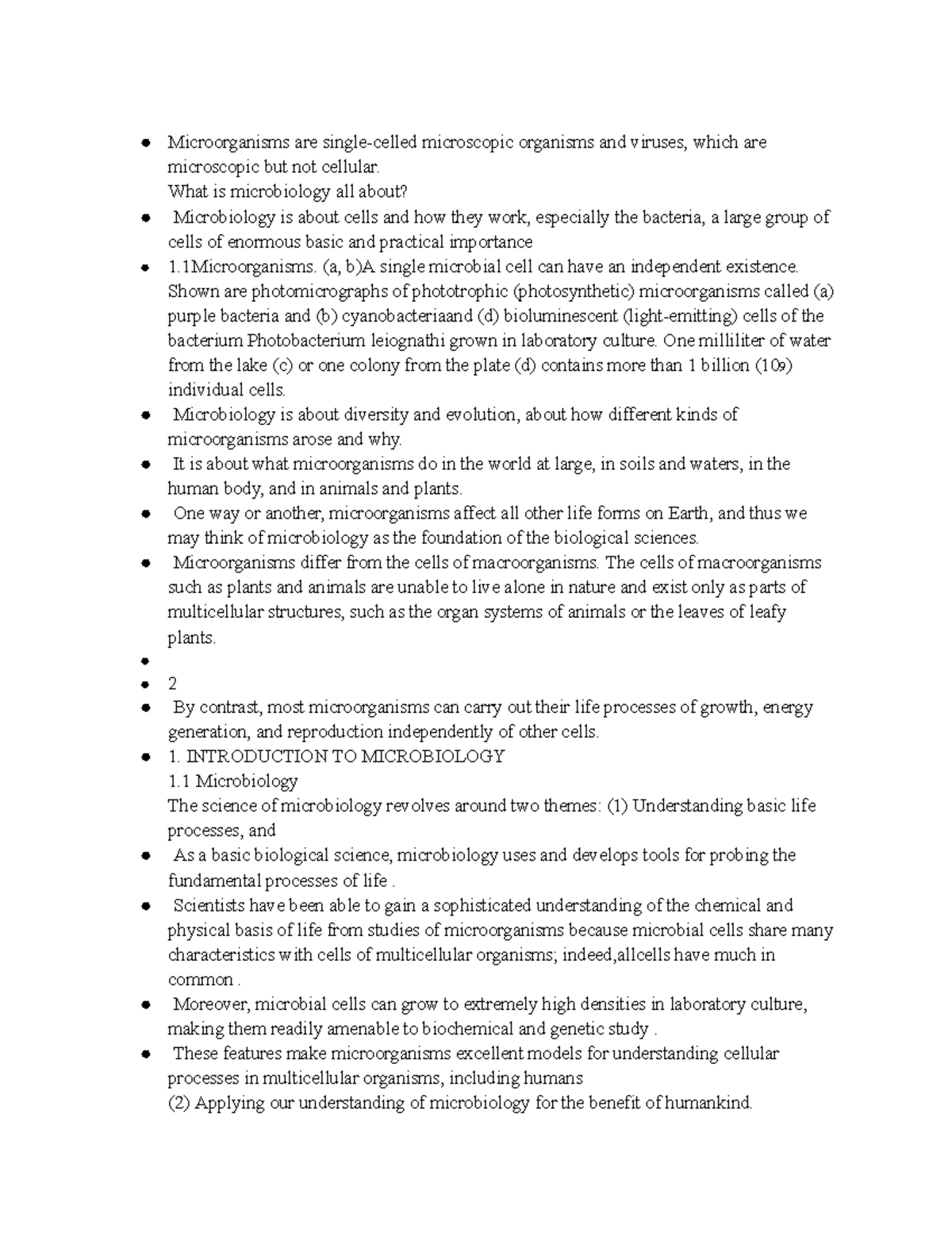 Micro Bio Chp Notes 1 - Microorganisms are single-celled microscopic ...