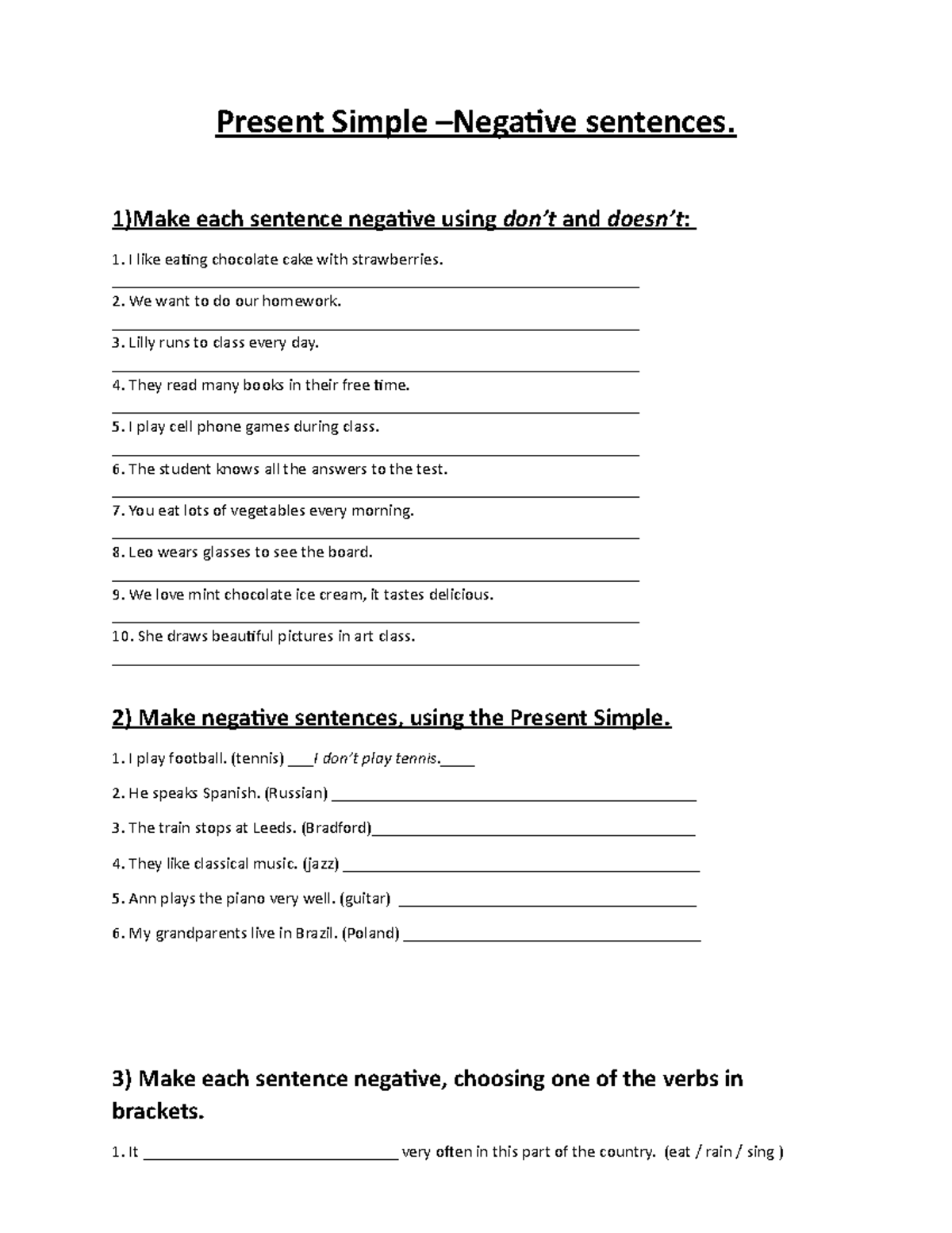 334807 Present Simple negative sentences - Present Simple –Negative ...