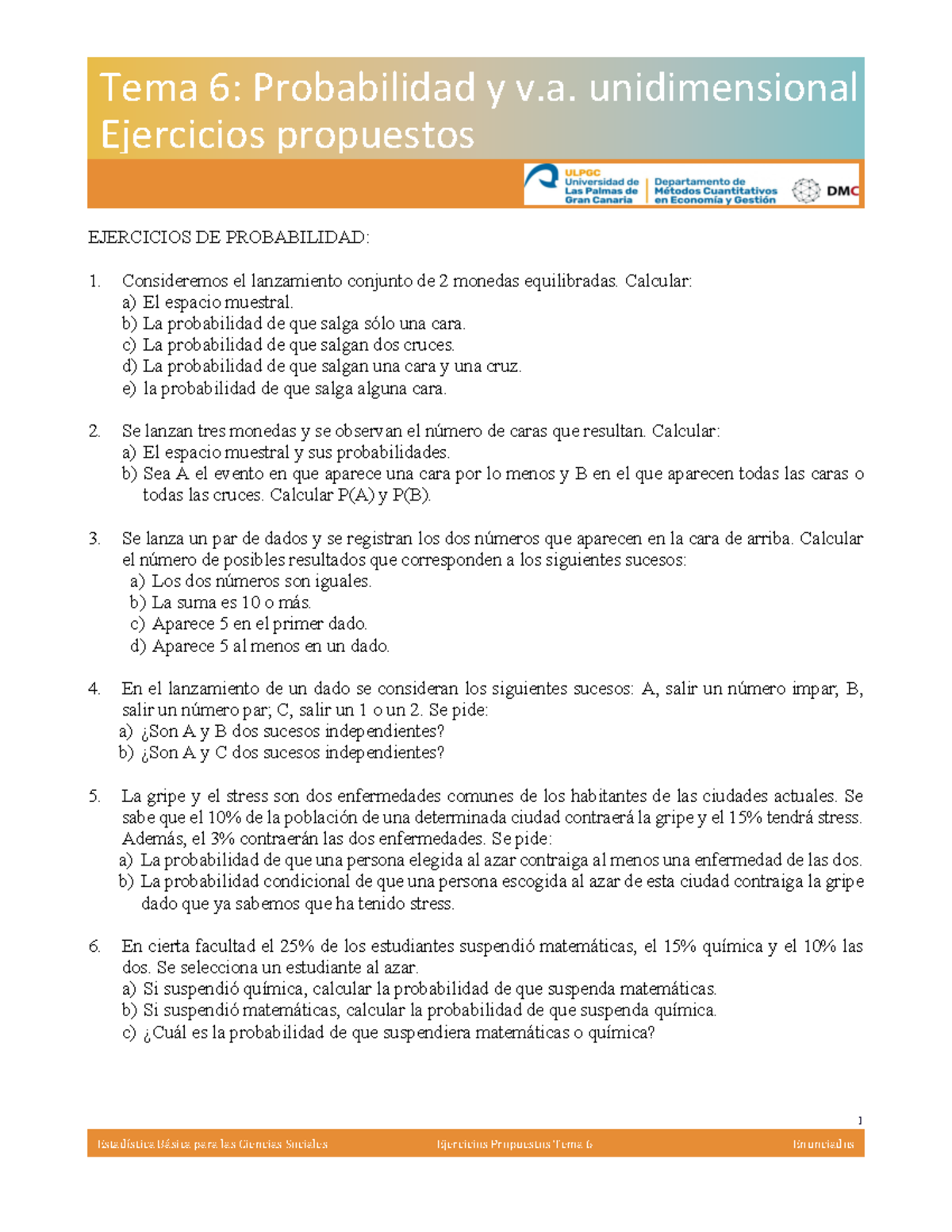 Tema 6a - Ejercicios propuestos - Estadística Básica para las Ciencias Sociales Ejercicios - Studocu