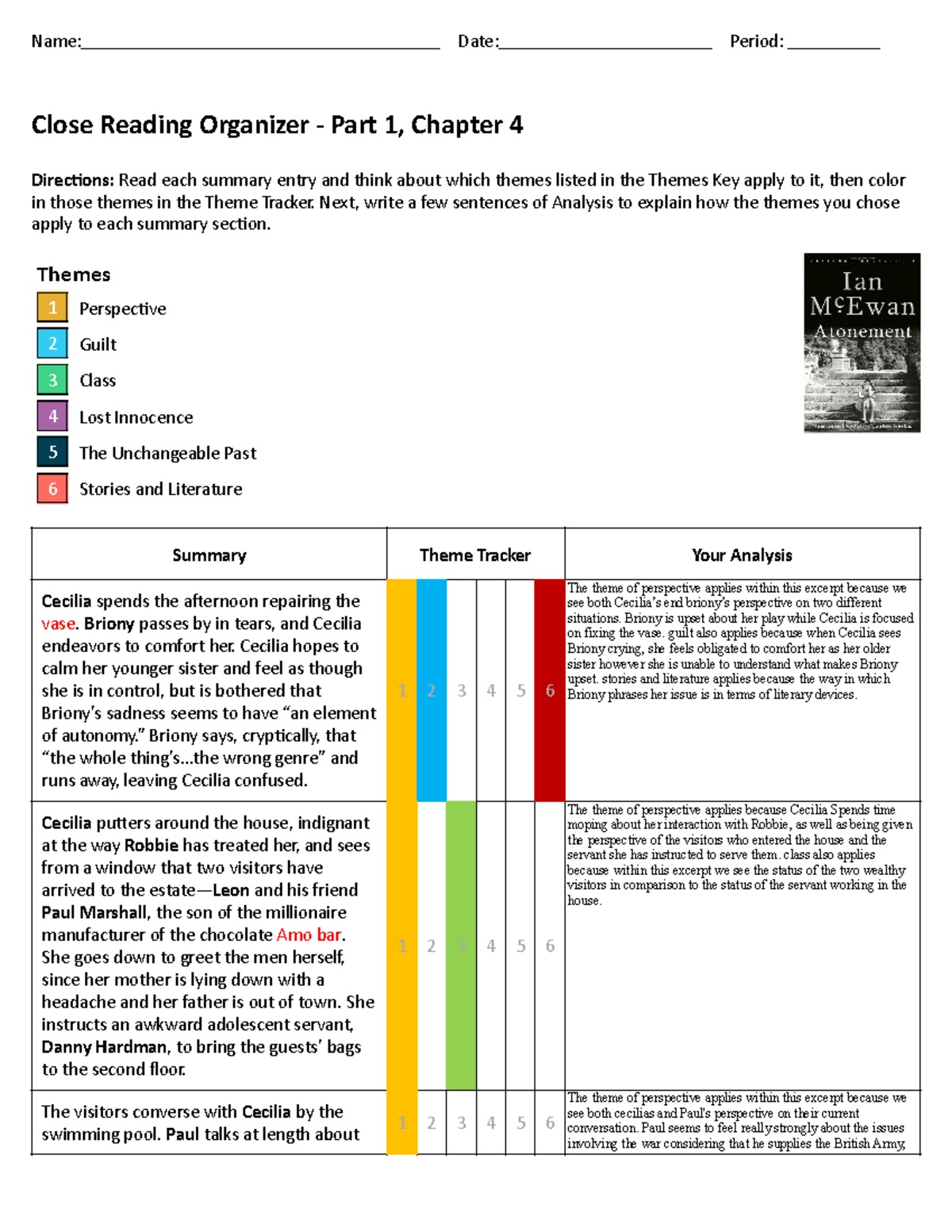 1. Close Reading Organizer Part 1, Chapter 4 - Name: Date: Period ...