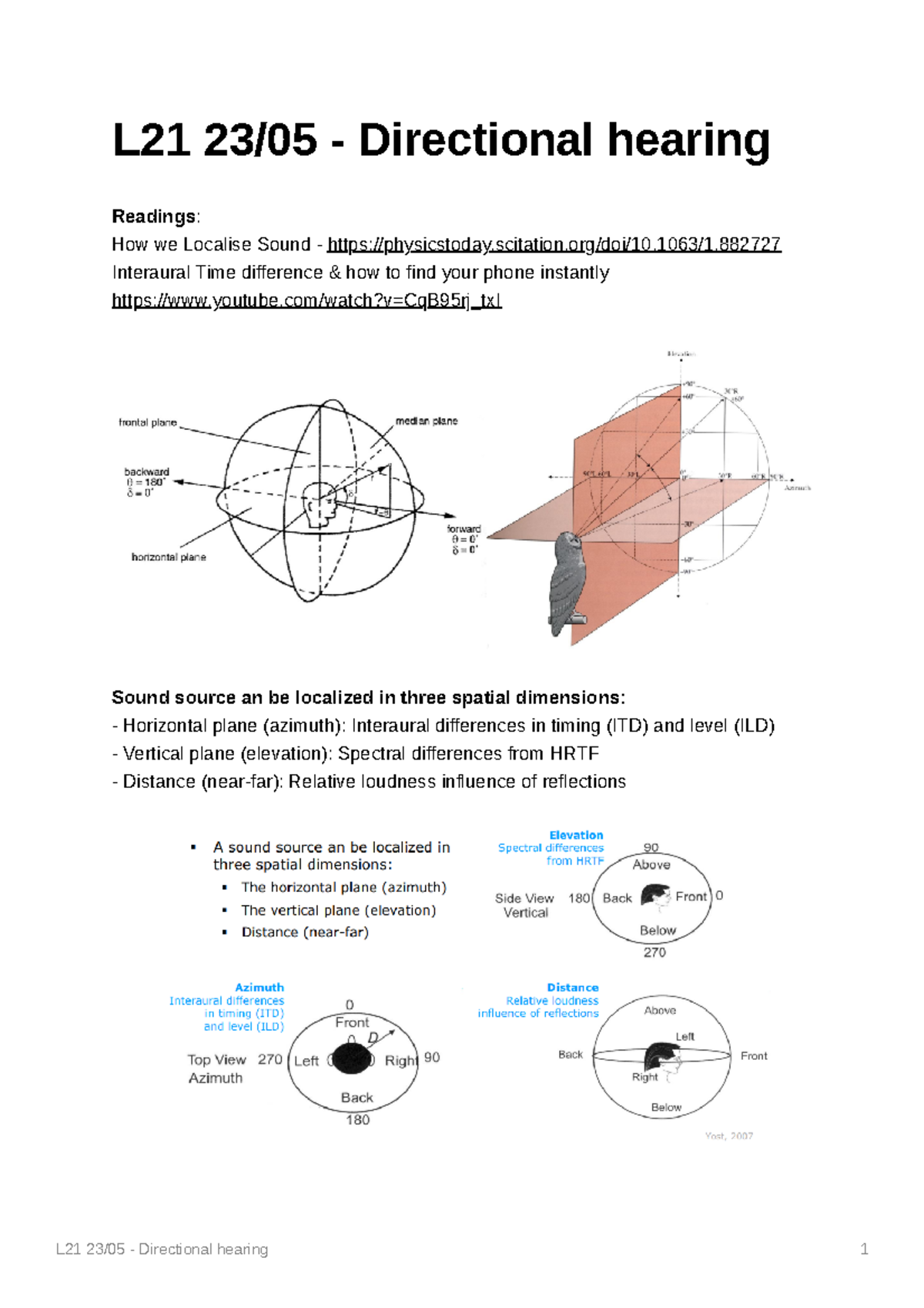 L21 - Directional hearing - L21 23/05 - Directional hearing Readings ...