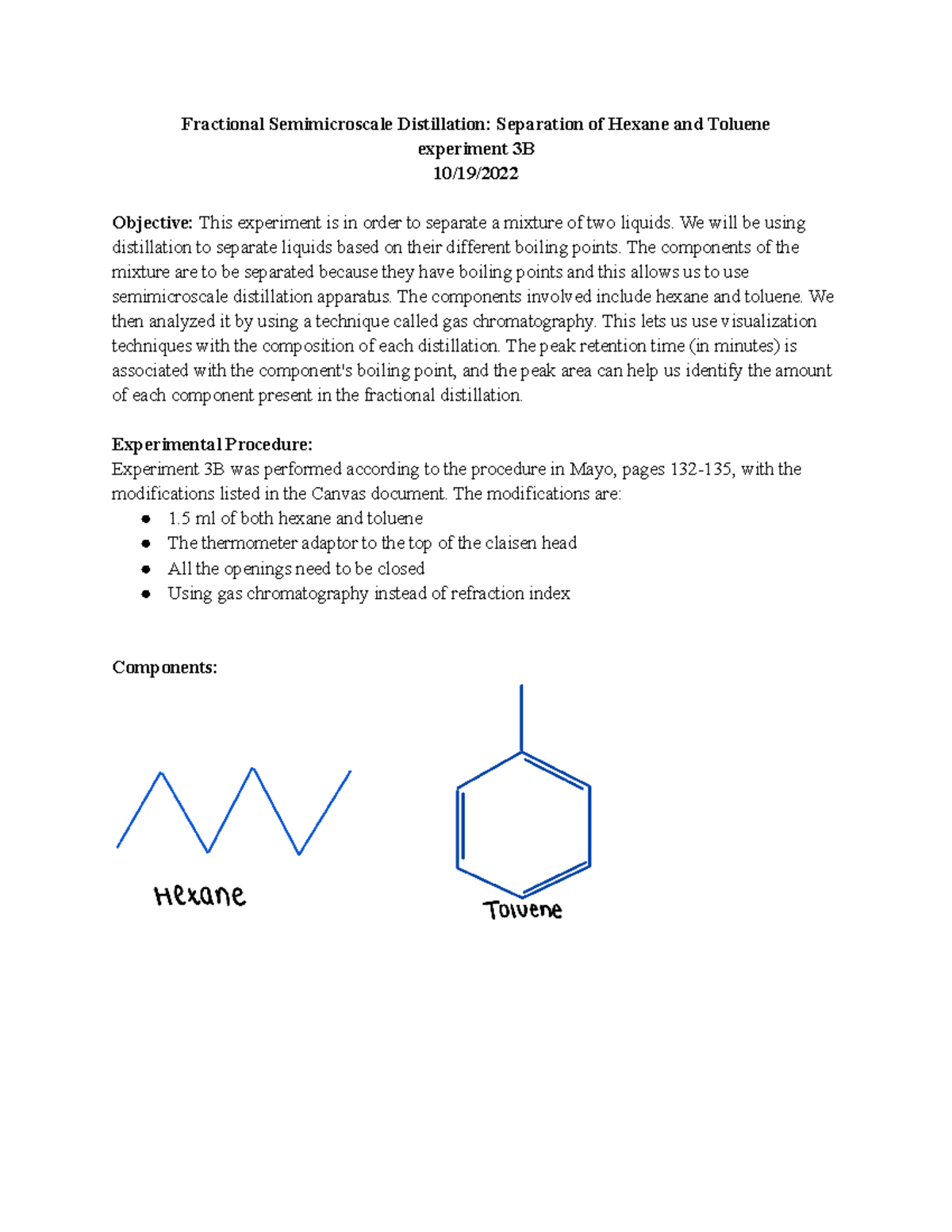 Fractional Semimicroscale Distillation Separation of Hexane and Toluene ...