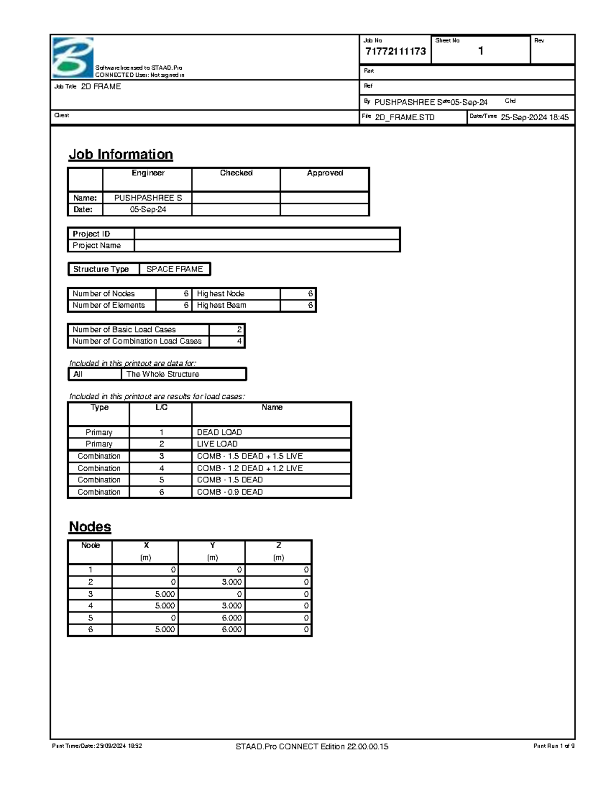 2D Frame-2111173 - Analysis of 2d frame - D Software licensed to STAAD ...