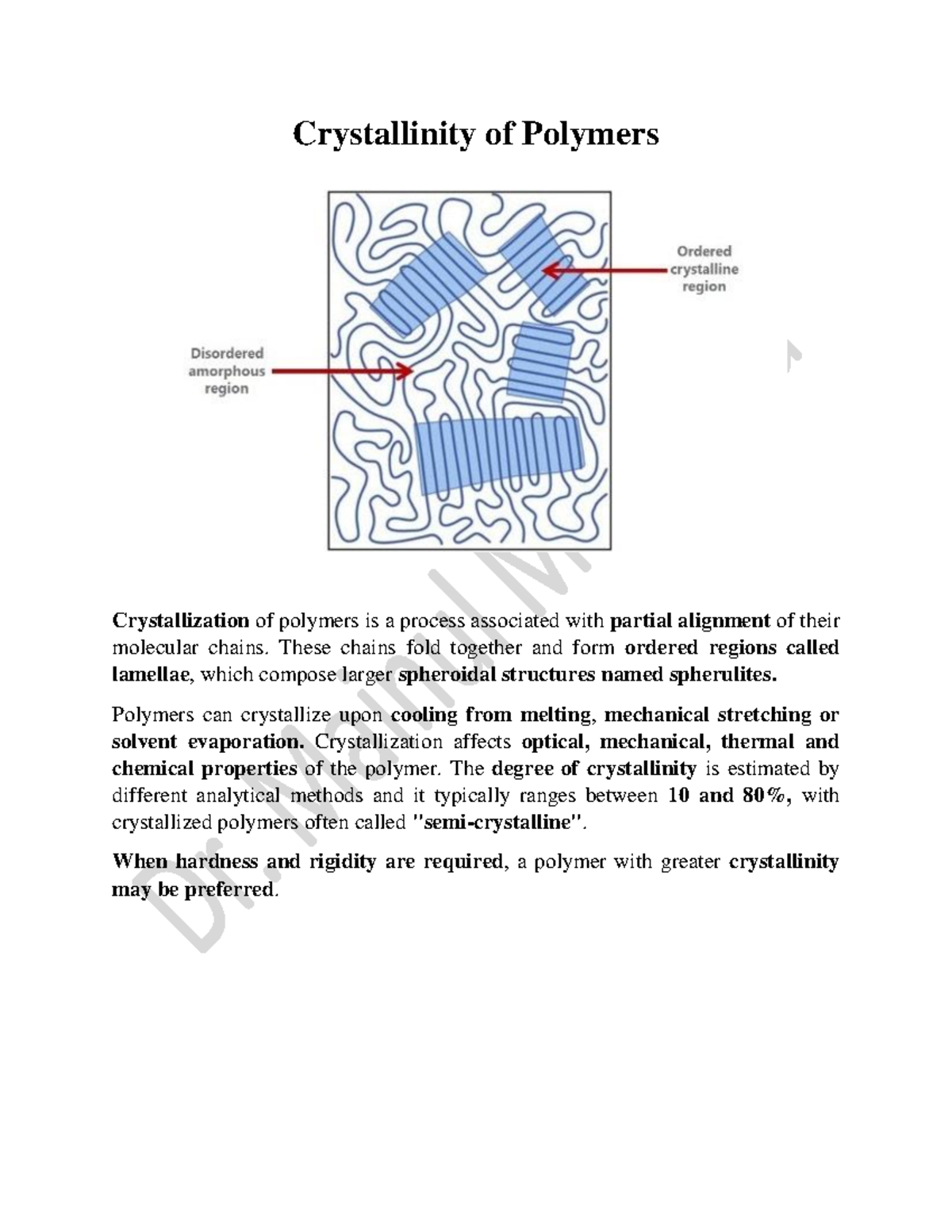 7) Crystallinity of Polymer - Crystallinity of Polymers Crystallization ...