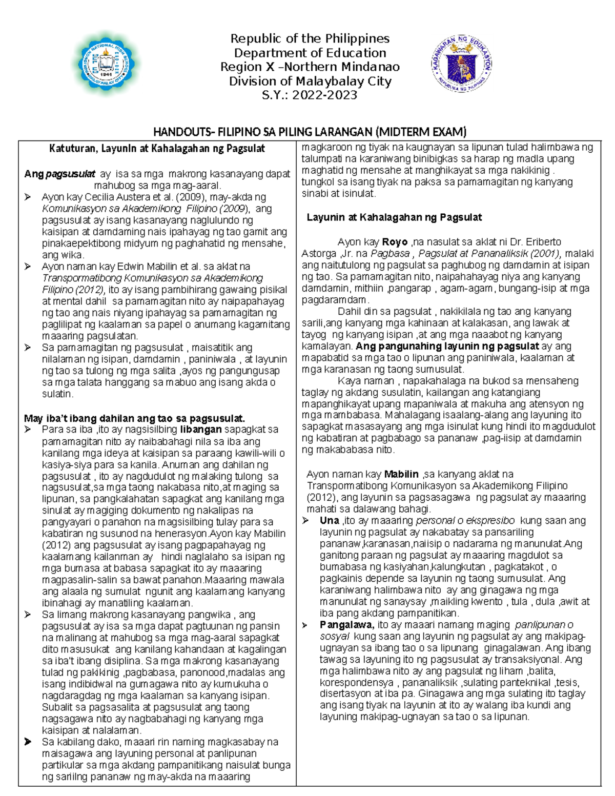 Handouts 2ND-SEM- Midterm-FIL12 - Republic of the Philippines ...