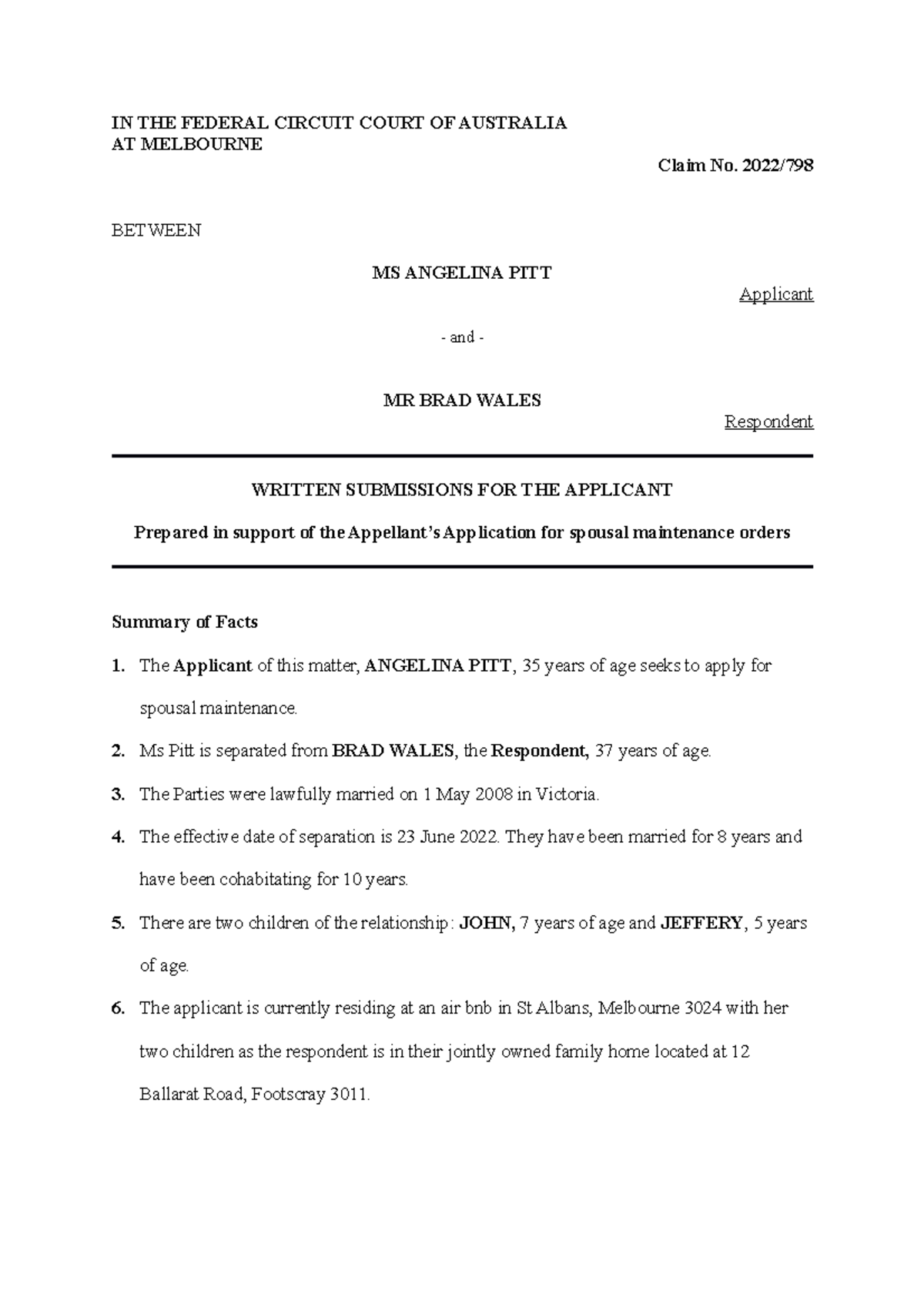 Spousal maintenance modified - IN THE FEDERAL CIRCUIT COURT OF ...