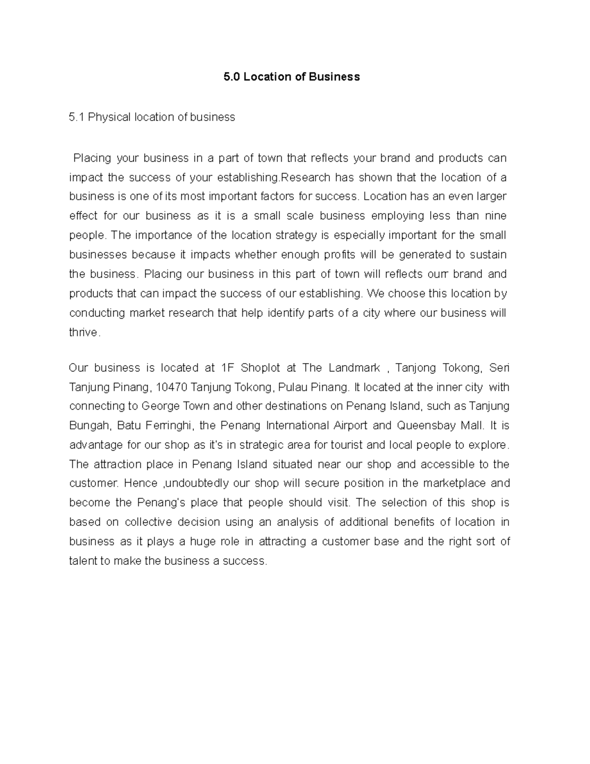 Location entreperneurship 300 - 5 Location of Business 5 Physical ...