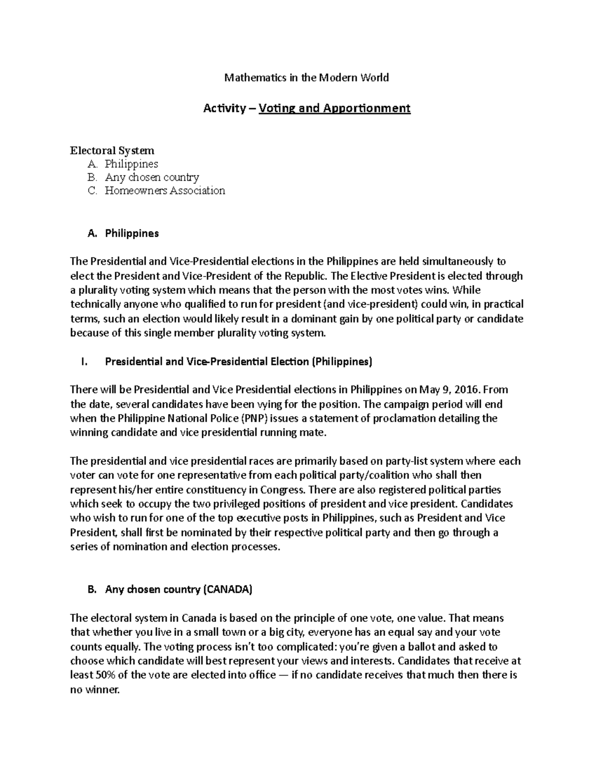 Activity Voting - MMW - Mathematics in the Modern World Activity ...