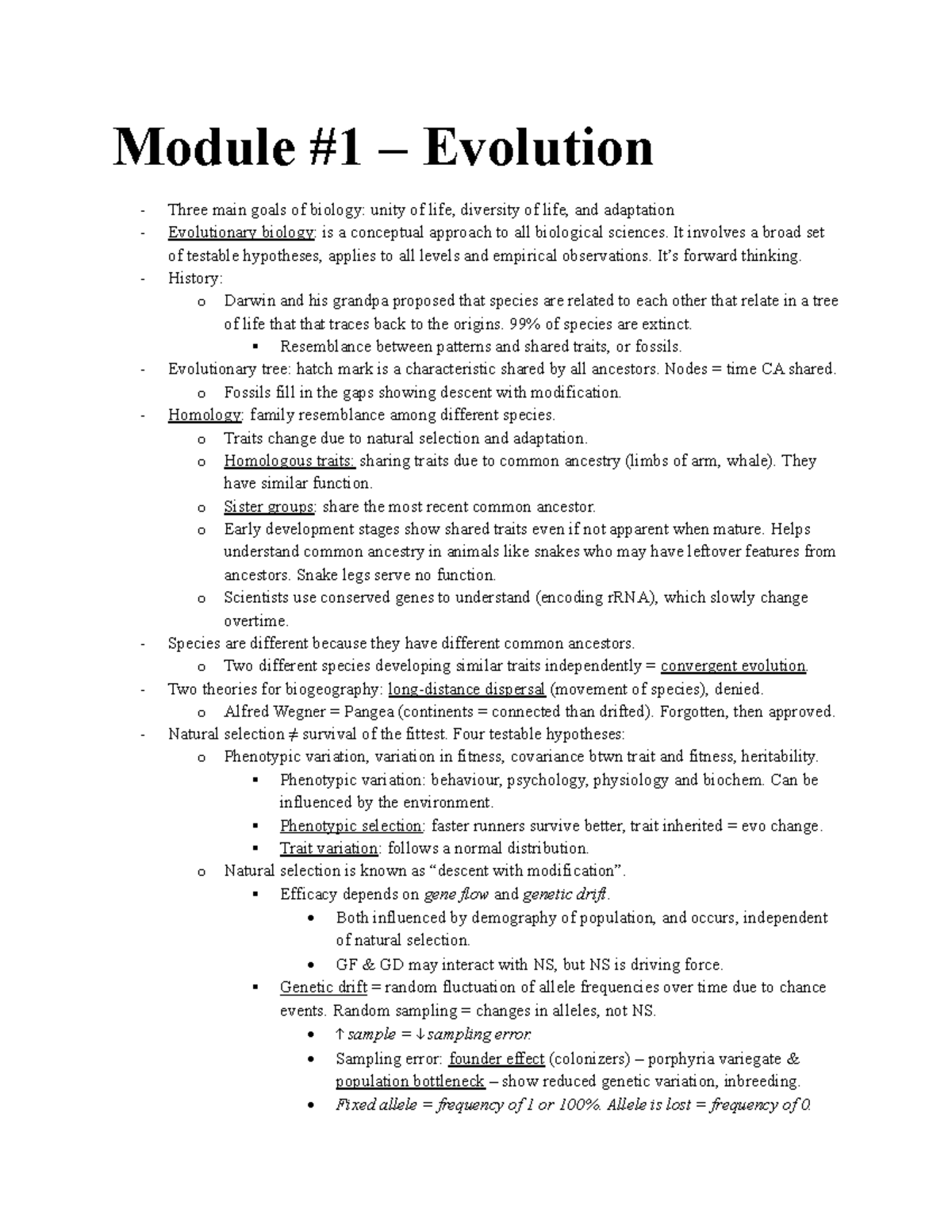 BIOL103 Exam Summary - Module #1 – Evolution Three main goals of ...