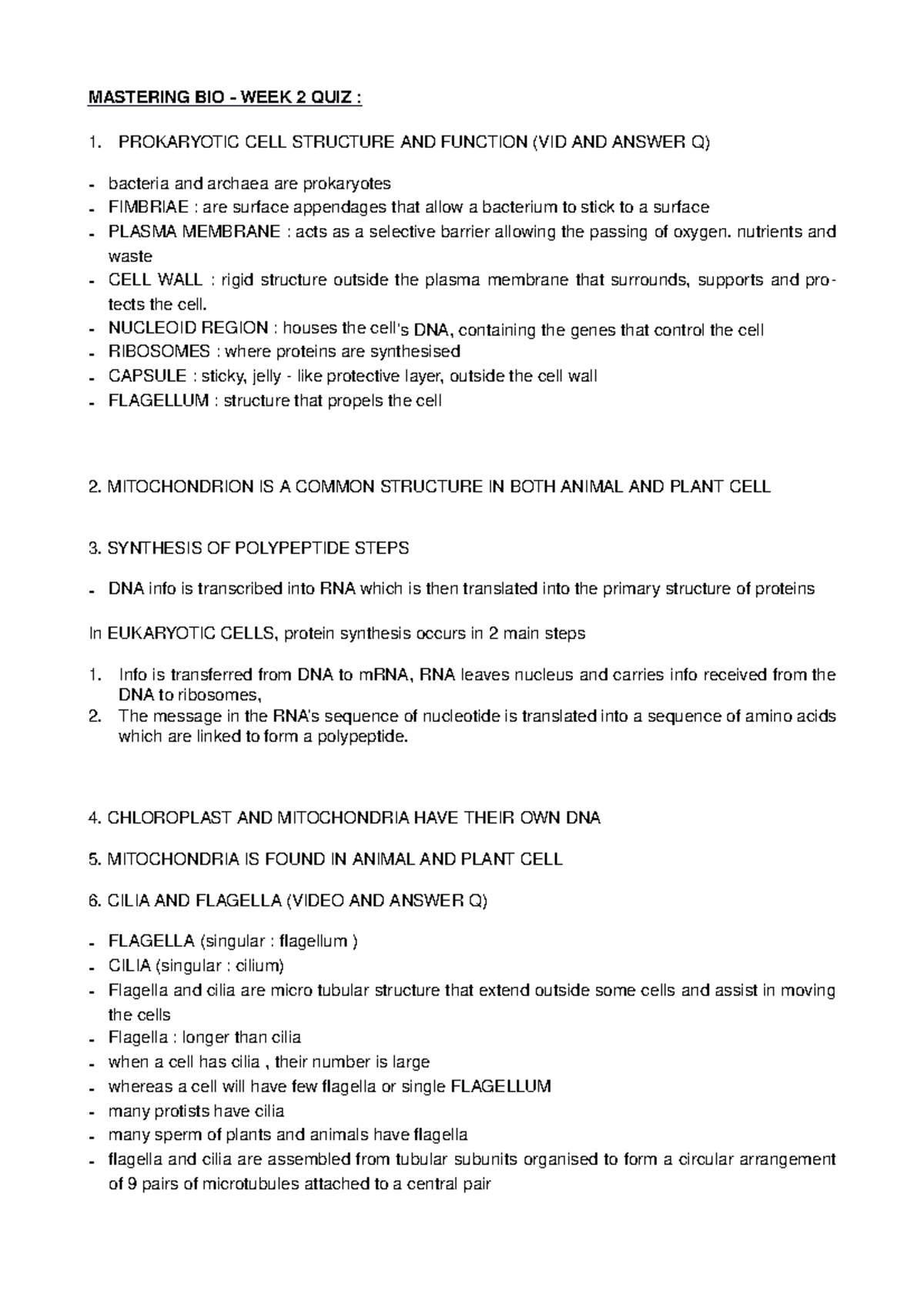 Mastering Bio Quiz Notes - MASTERING BIO - WEEK 2 QUIZ : 1. PROKARYOTIC ...