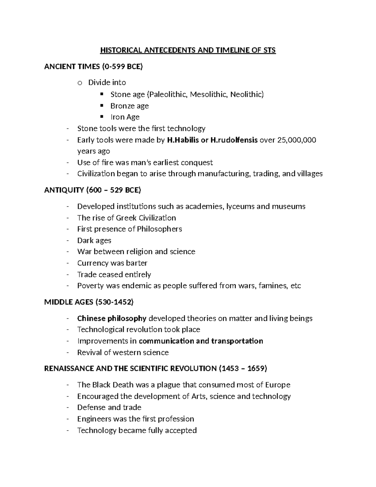 Historical Antecedents AND Timeline OF STS - HISTORICAL ANTECEDENTS AND ...