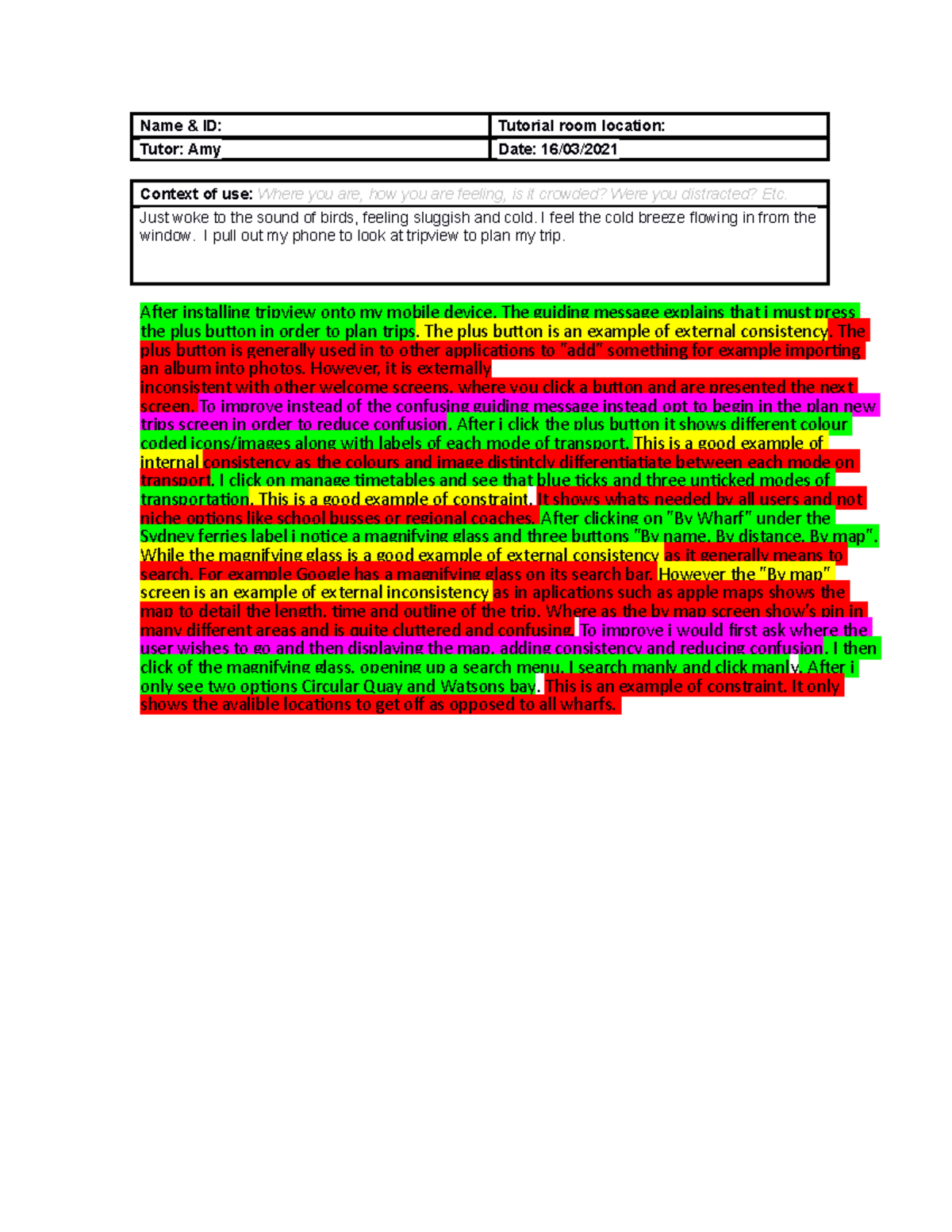 Journal entry 2 - practice - Name & ID: Tutorial room location: Tutor ...