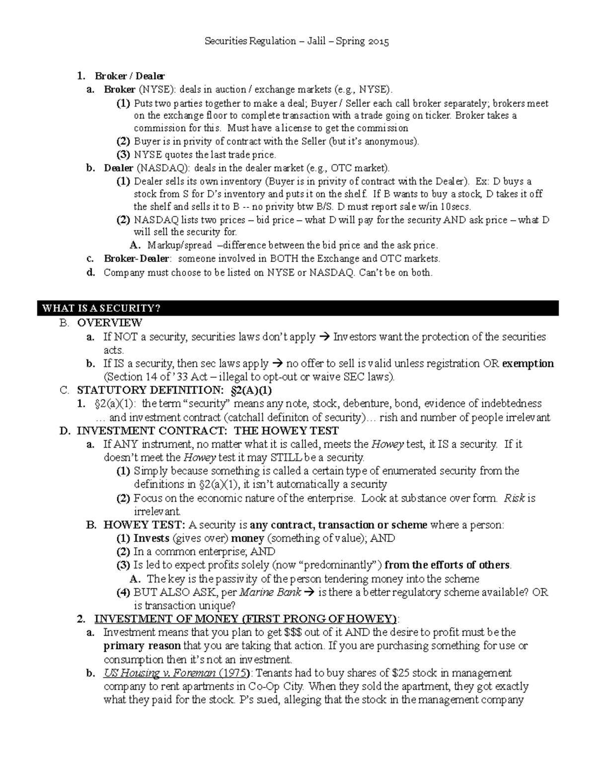Sec Reg Outline EM - Securities Regulation – Jalil – Spring 2015 1 ...