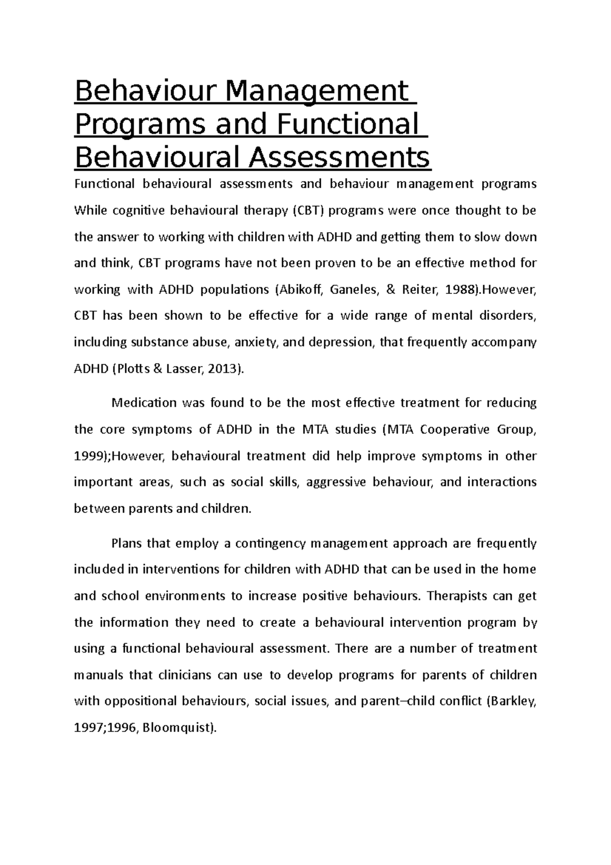 Behaviour Management Programs and Functional Behavioural Assessments ...