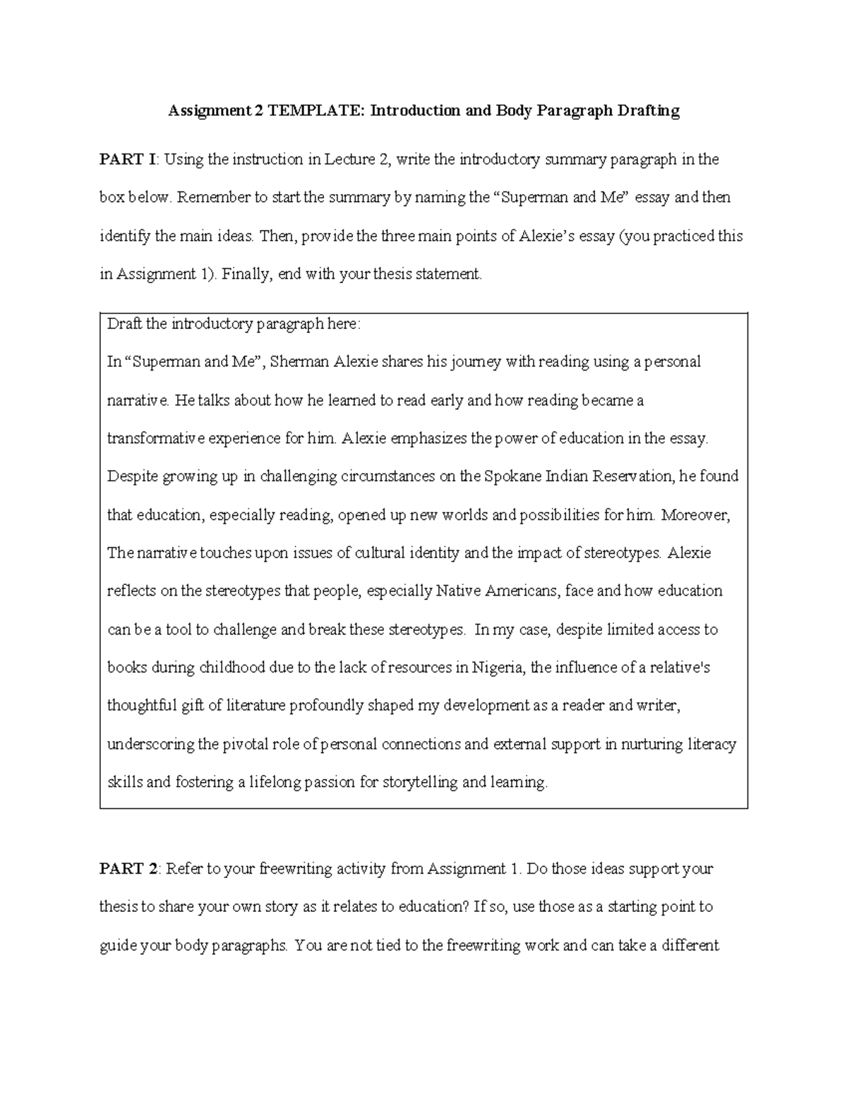 Egbon Assignment 2 NEW Summary Paragraph Thesis - Assignment 2 TEMPLATE ...