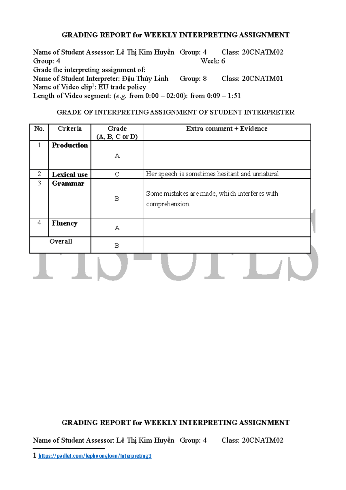 Grading Report for Weekly Interpreting 3 Assignment - GRADING REPORT for WEEKLY INTERPRETING ...